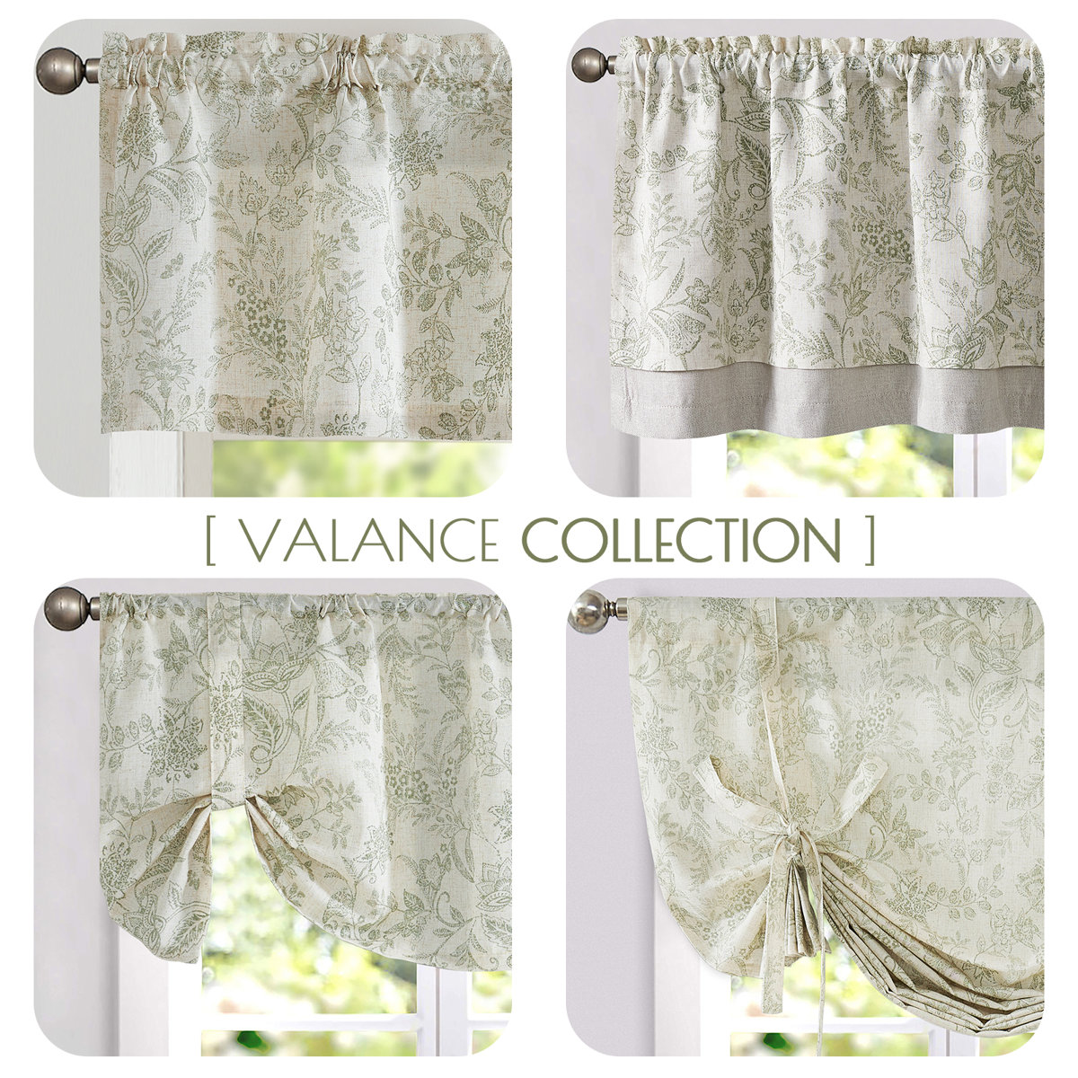 JINCHAN Linen Floral Valance Curtain Farmhouse Double Layer Valance ...