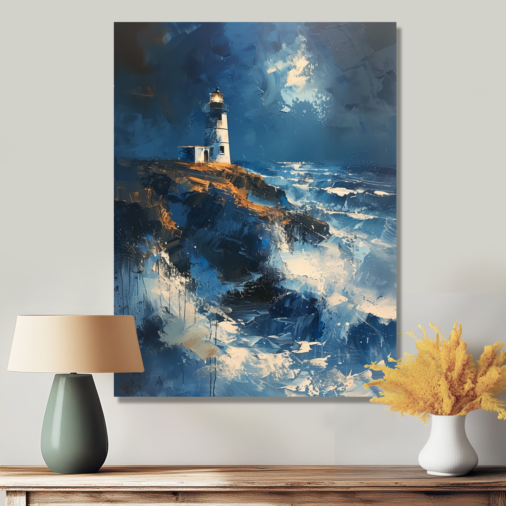 Breakwater Bay Stormy Blue Lighthouse Tower II - Lighthouses Wall Decor ...