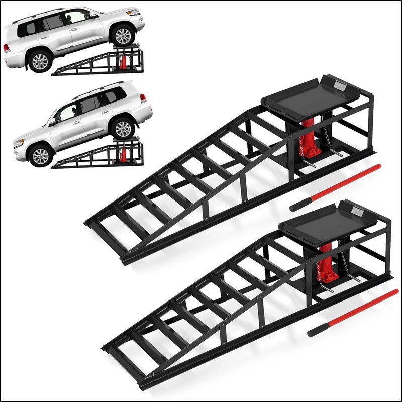 babevy Hydraulic Car Ramps 2-Pack, 11000Lbs Low Profile Portable Car ...