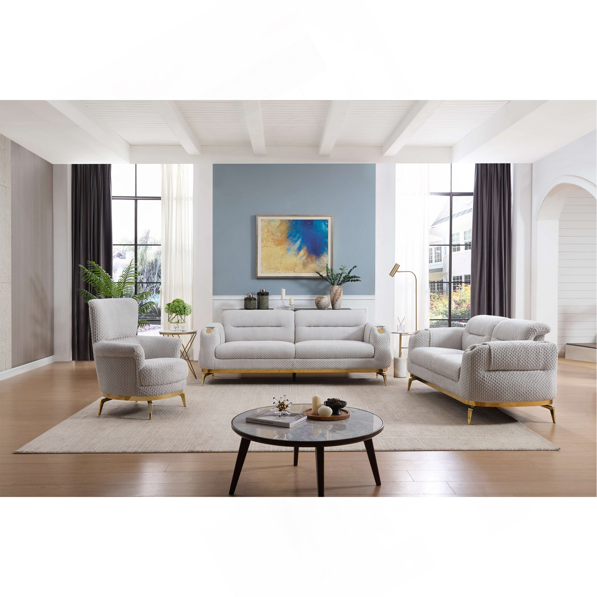 Mercer41 Serrato Modern Style 3PC Living Room Set (Sofa + Loveseat ...