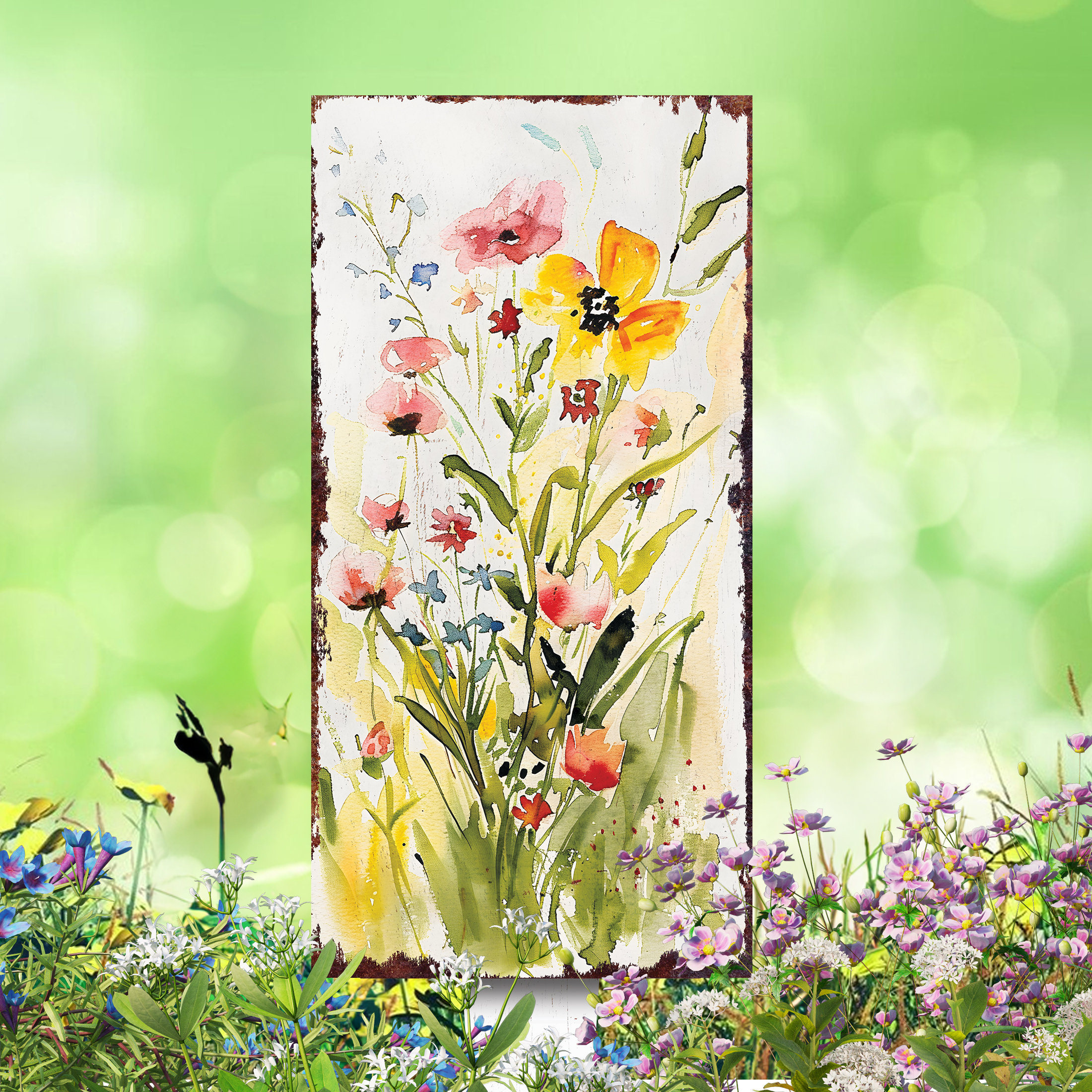 Winston Porter 30in Spring Garden Stake | Watercolor Wildflower Decor ...