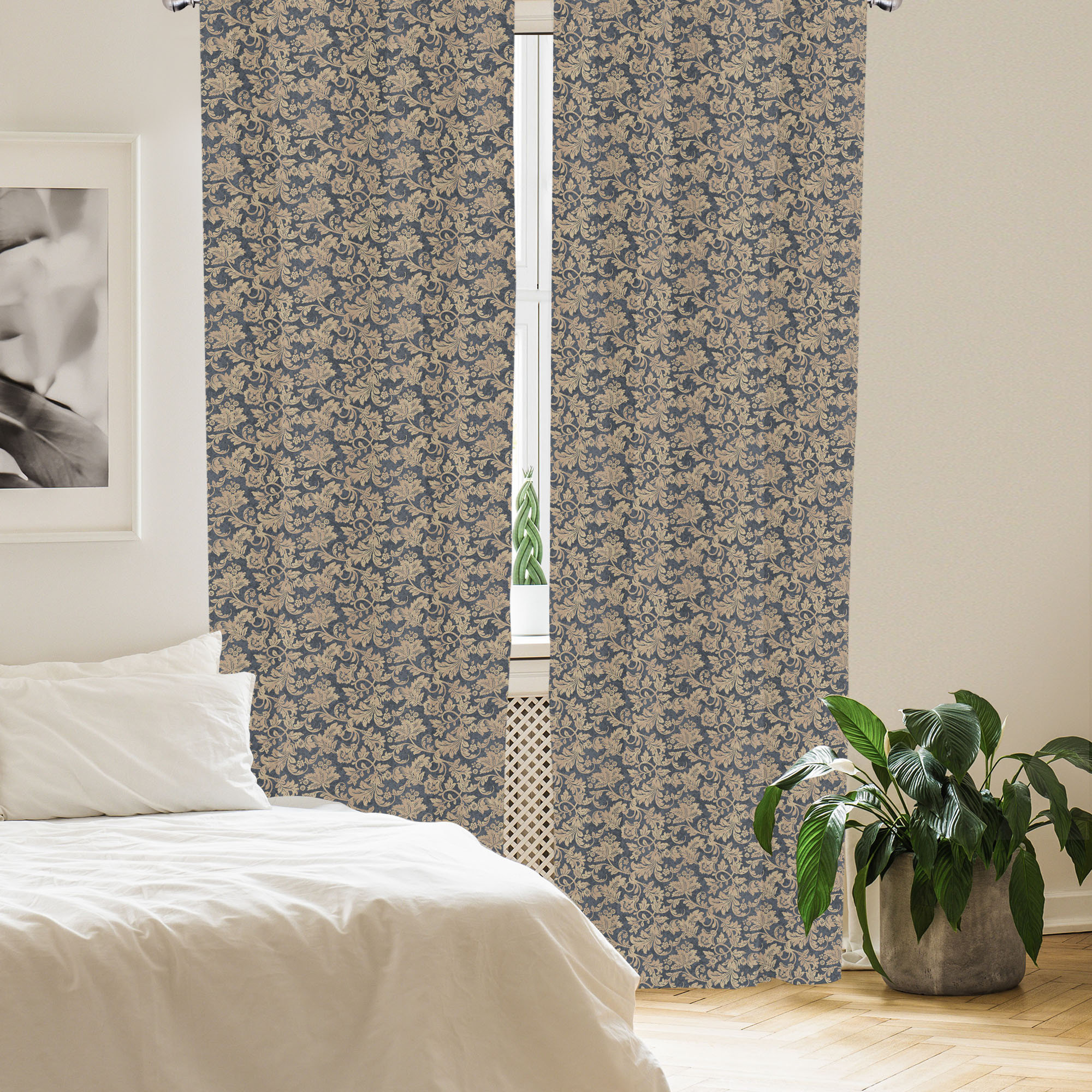 East Urban Home Floral Curtains Modern Botany Silhouettes Pair Gray ...