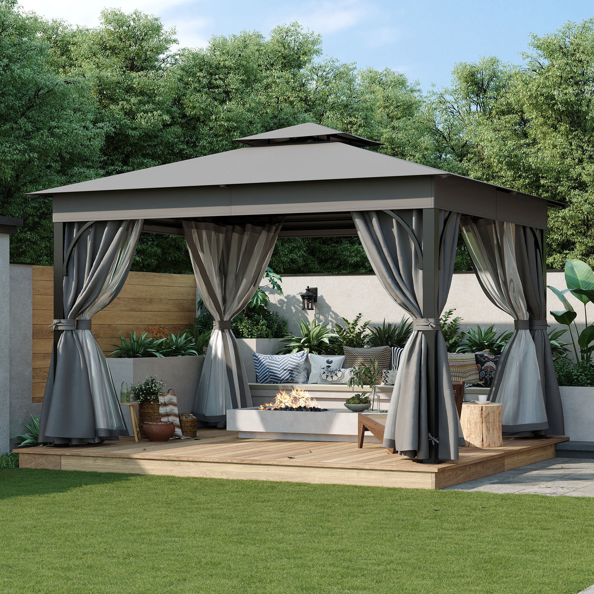 UTOP Furniture Outdoor Gazebo with Double Roof - Patio Canopy with ...