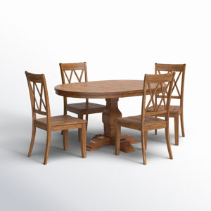 Three Posts™ Fortville 5 - Piece Extendable Solid Wood Pedestal Dining ...