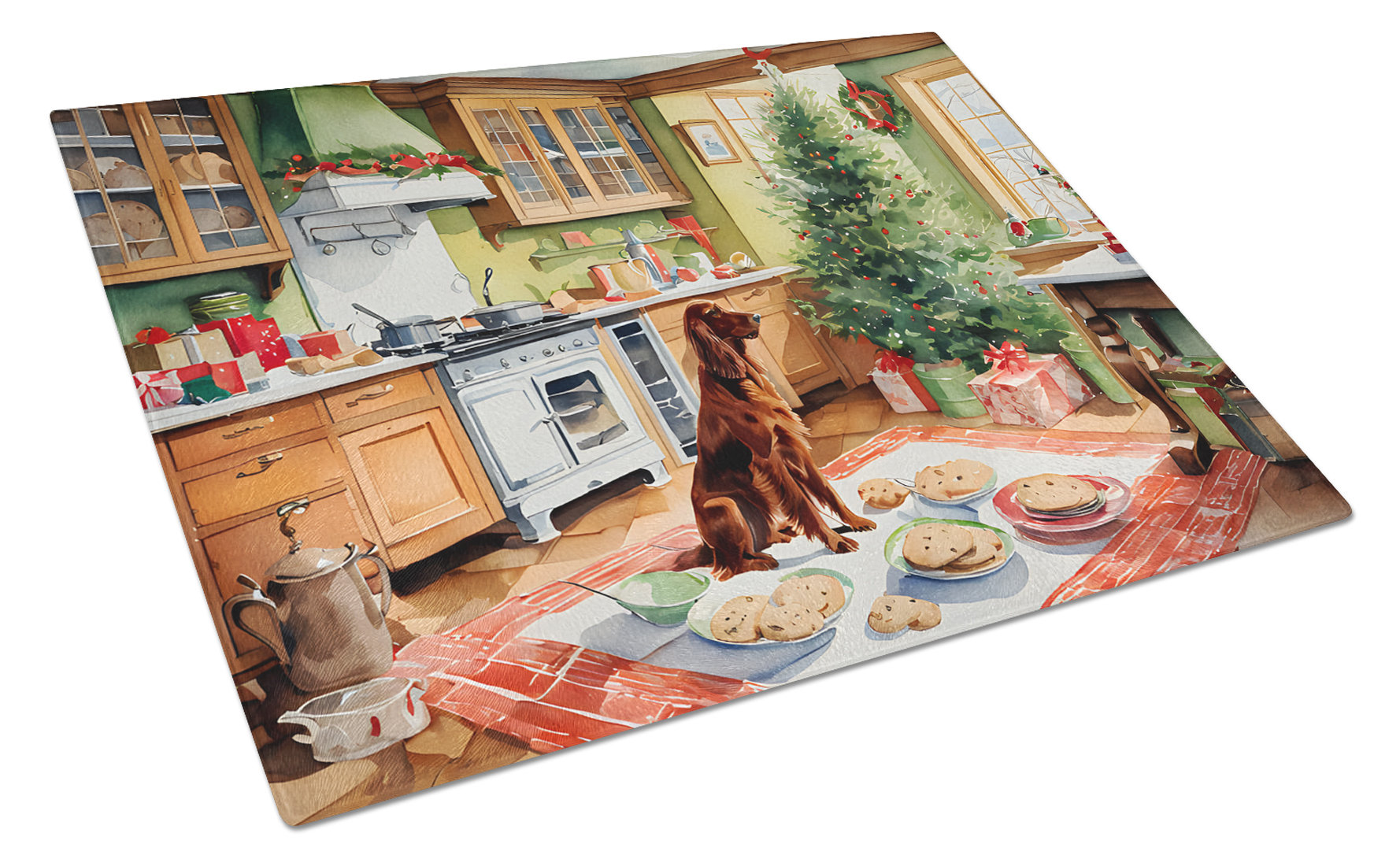 Caroline's Treasures Irish Setter Christmas Cookies Glass Cutting Board ...