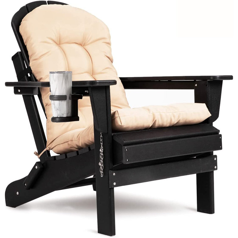 Winston Porter Folding Adirondack Chairs With Cushion, Hdpe Oversized ...