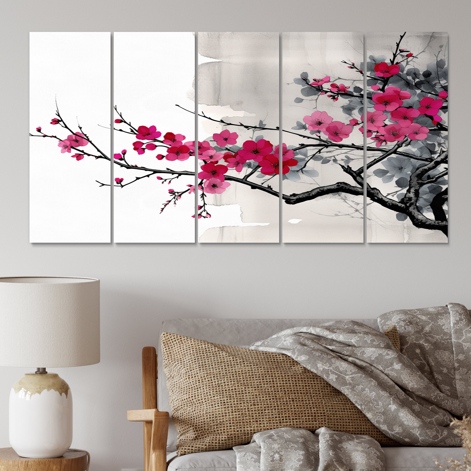 Design Art Asian Art Sumi Blossom II - Asian Metal Wall Art Living Room ...