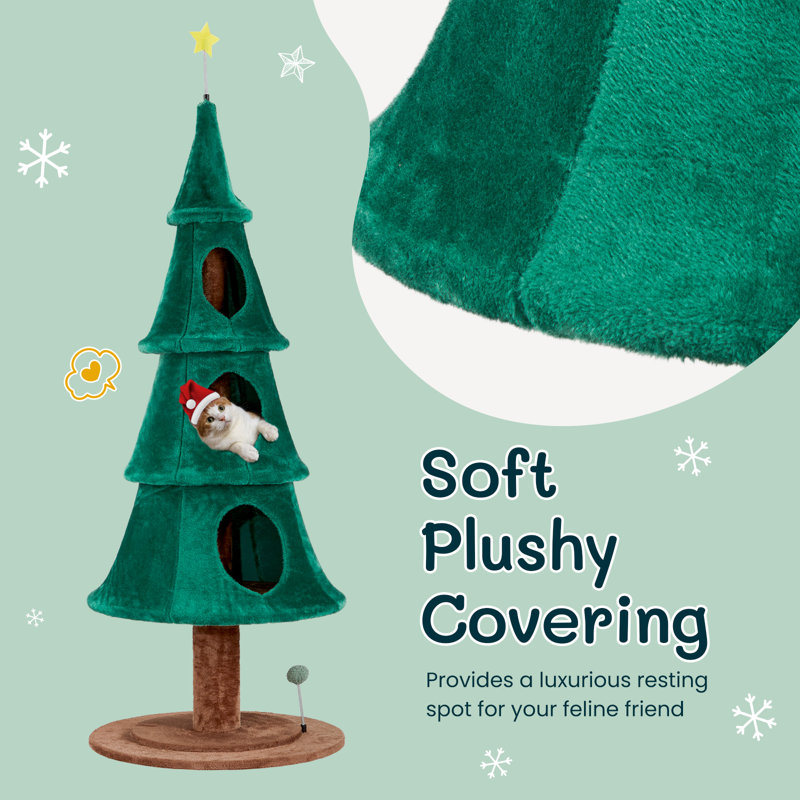 The Holiday Aisle® Large Tall Christmas Tree Cat Tower With 3 Cat ...