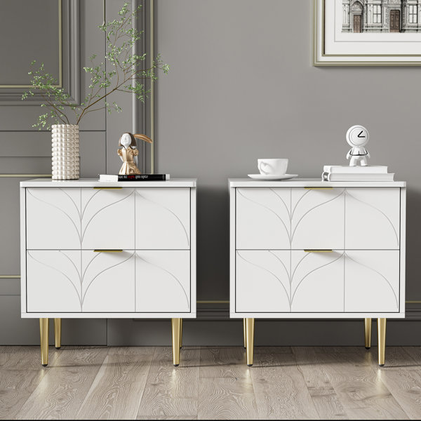 Canora Grey Set of 2 bedside tables with 2 drawers and anti-bump design ...