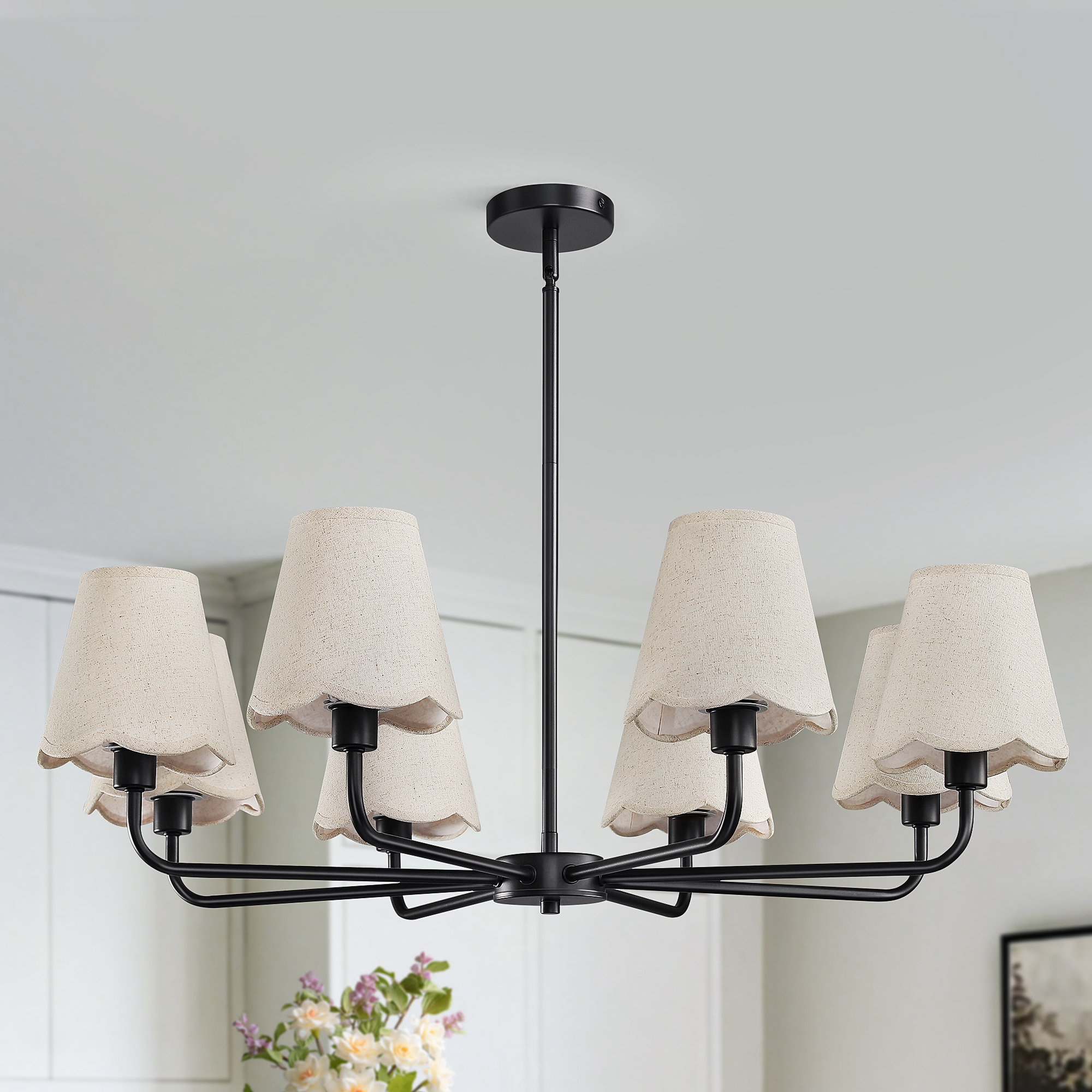 Ebern Designs 8-Light Modern Dimmable Chandelier With Fabric Shades ...