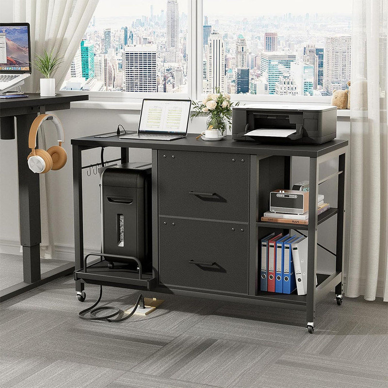 Ivy Bronx Rolling File Cabinet 2 Drawer with LED Light and Outlet ...