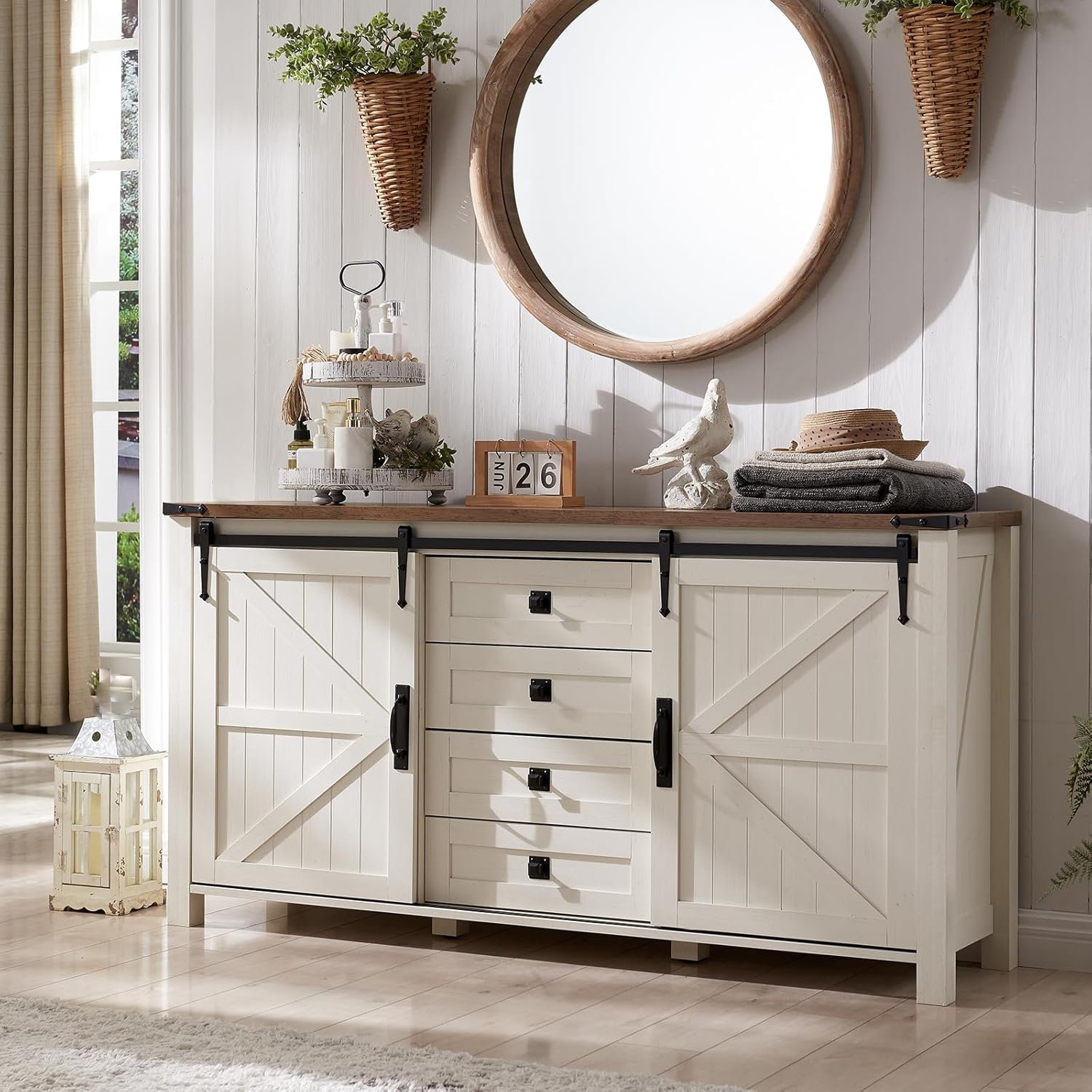 Gracie Oaks Farmhouse Cutlery Cabinet, Buffet Cabinet With Storage ...