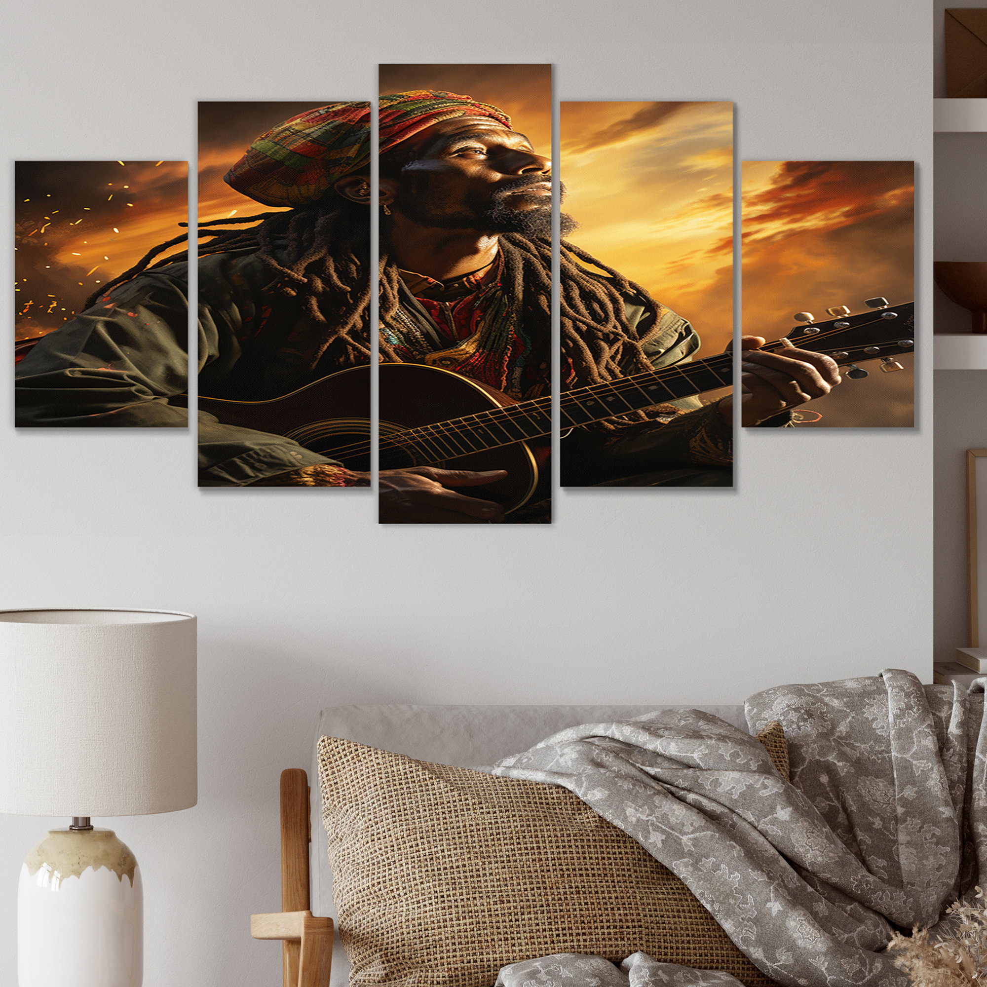 Bungalow Rose Rasta Reggae Man Paying Guitar - Music Canvas Wall Art ...