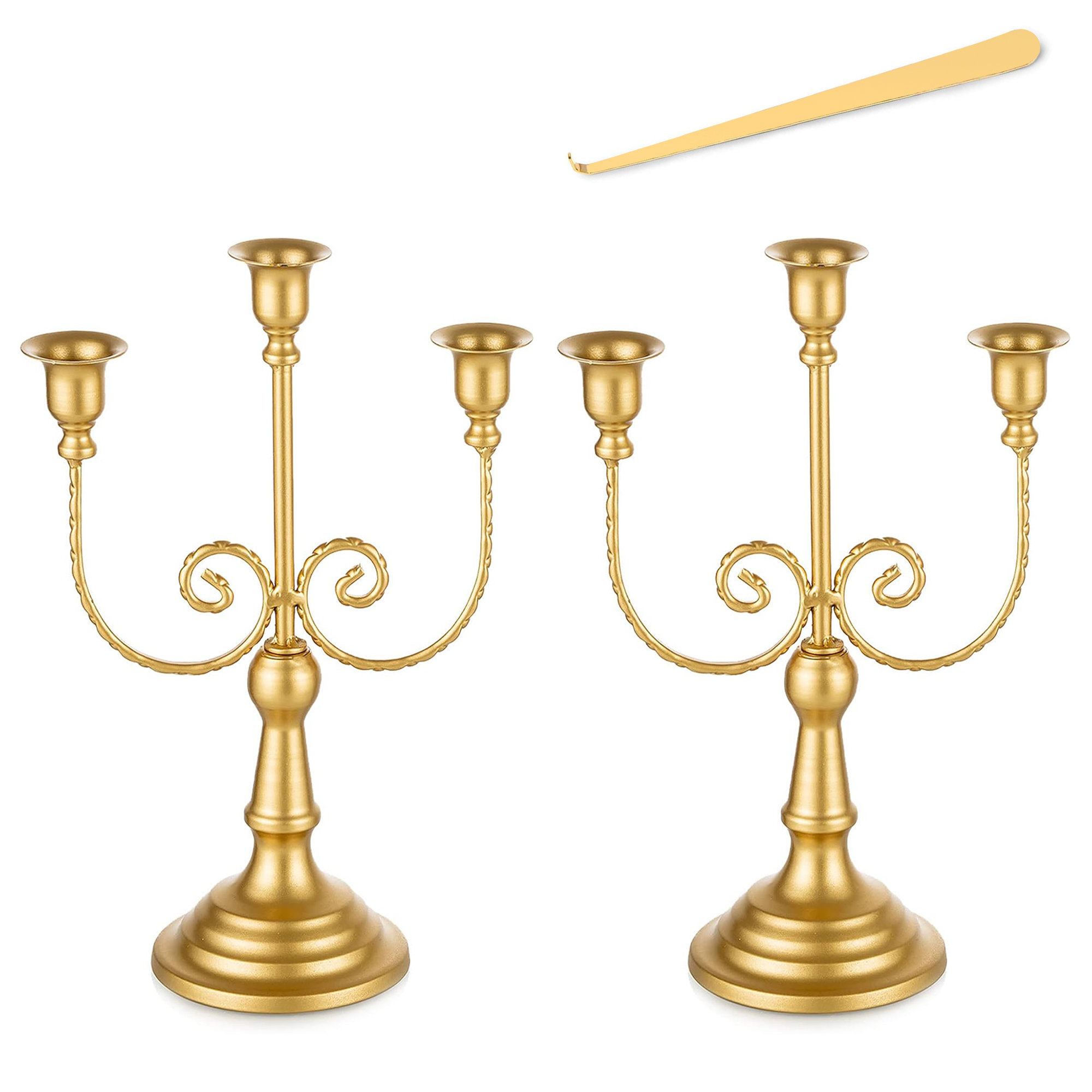 SIMPOL HOME 3 Arm Gold Candlestick holder, 2 Pcs 11.8" Metal Gold ...