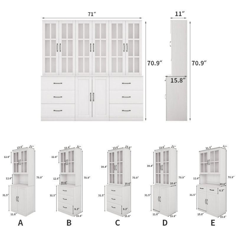 Latitude Run® 71" H X 71" W Kitchen Pantry With Bookcases, Glass Door ...