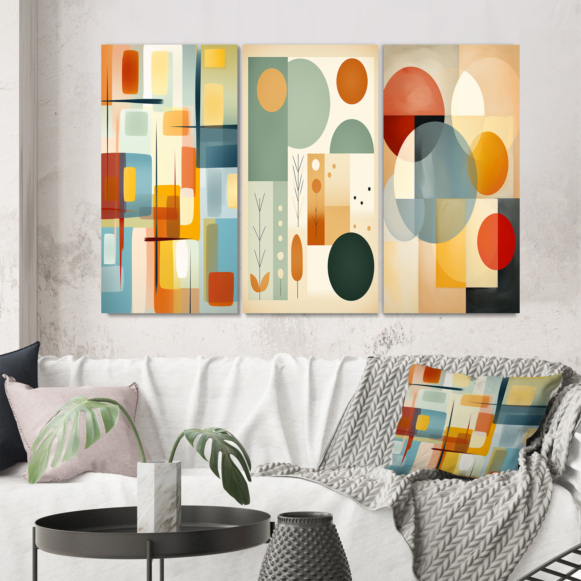 Ivy Bronx Midcentury Minimal Abstract Geometric Art - 3 Piece Print Set ...