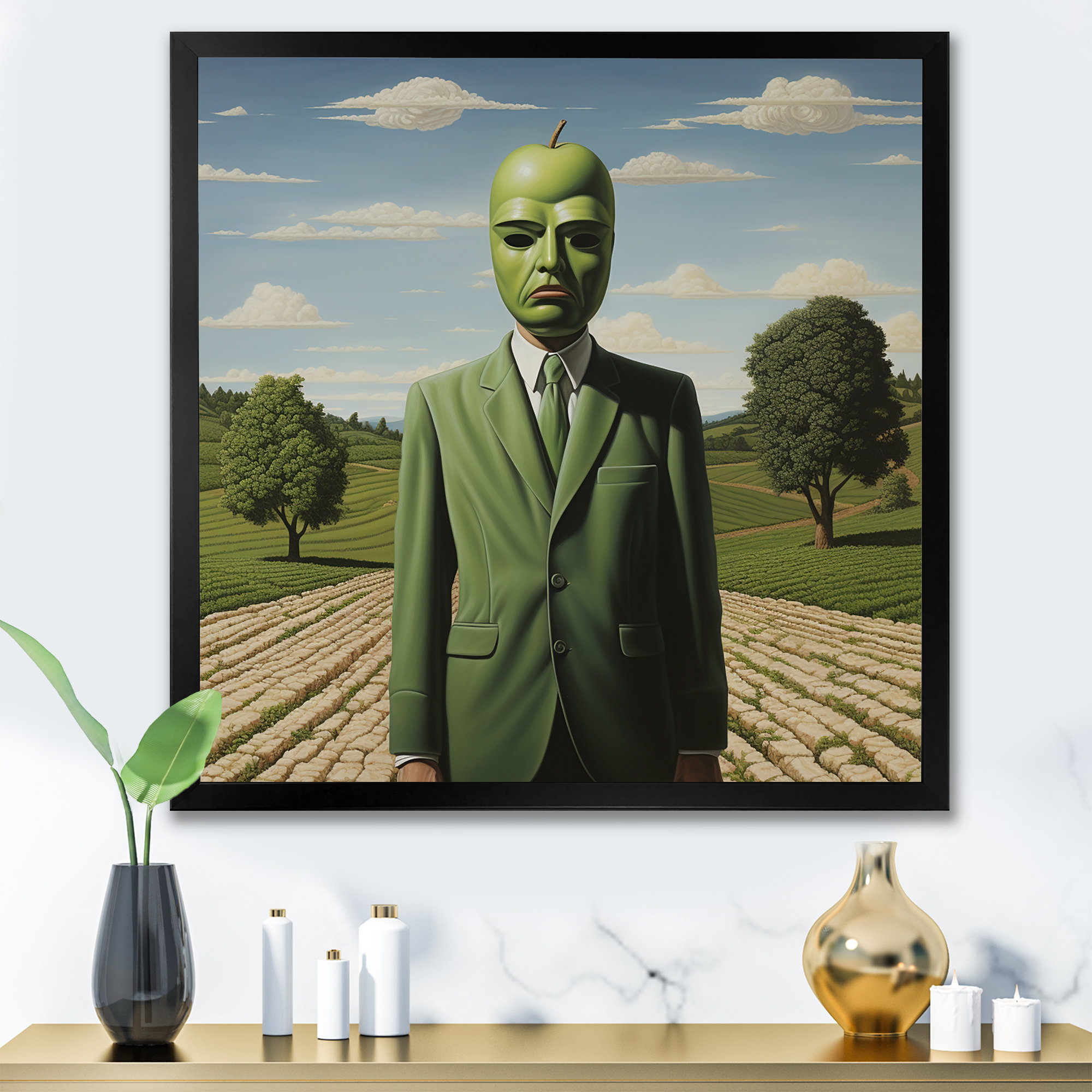 Trinx Green Surrealist Man Portrait 1 - Surrealism Wall Art | Wayfair