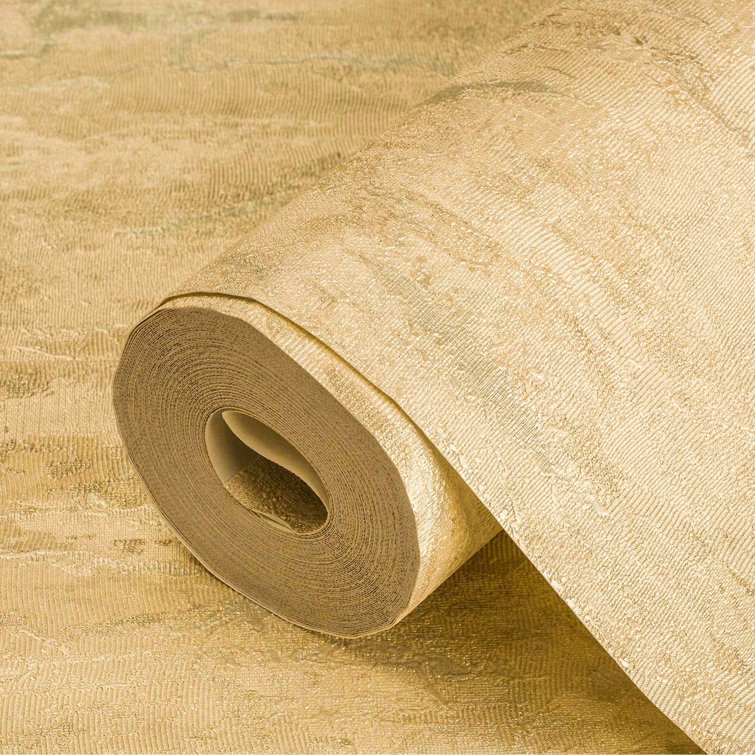 Orren Ellis Distressed Metallic Embossed Wallpaper, Shiny Rustic ...