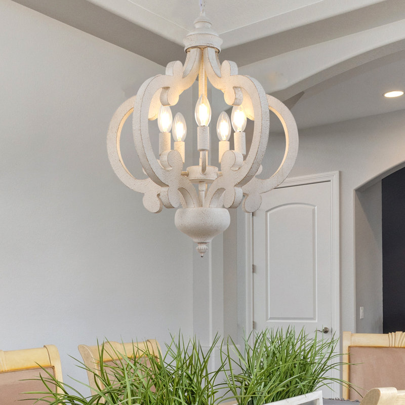 Ophelia & Co. Gisbelle 5 - Light Wood Dimmable Geometric Chandelier ...