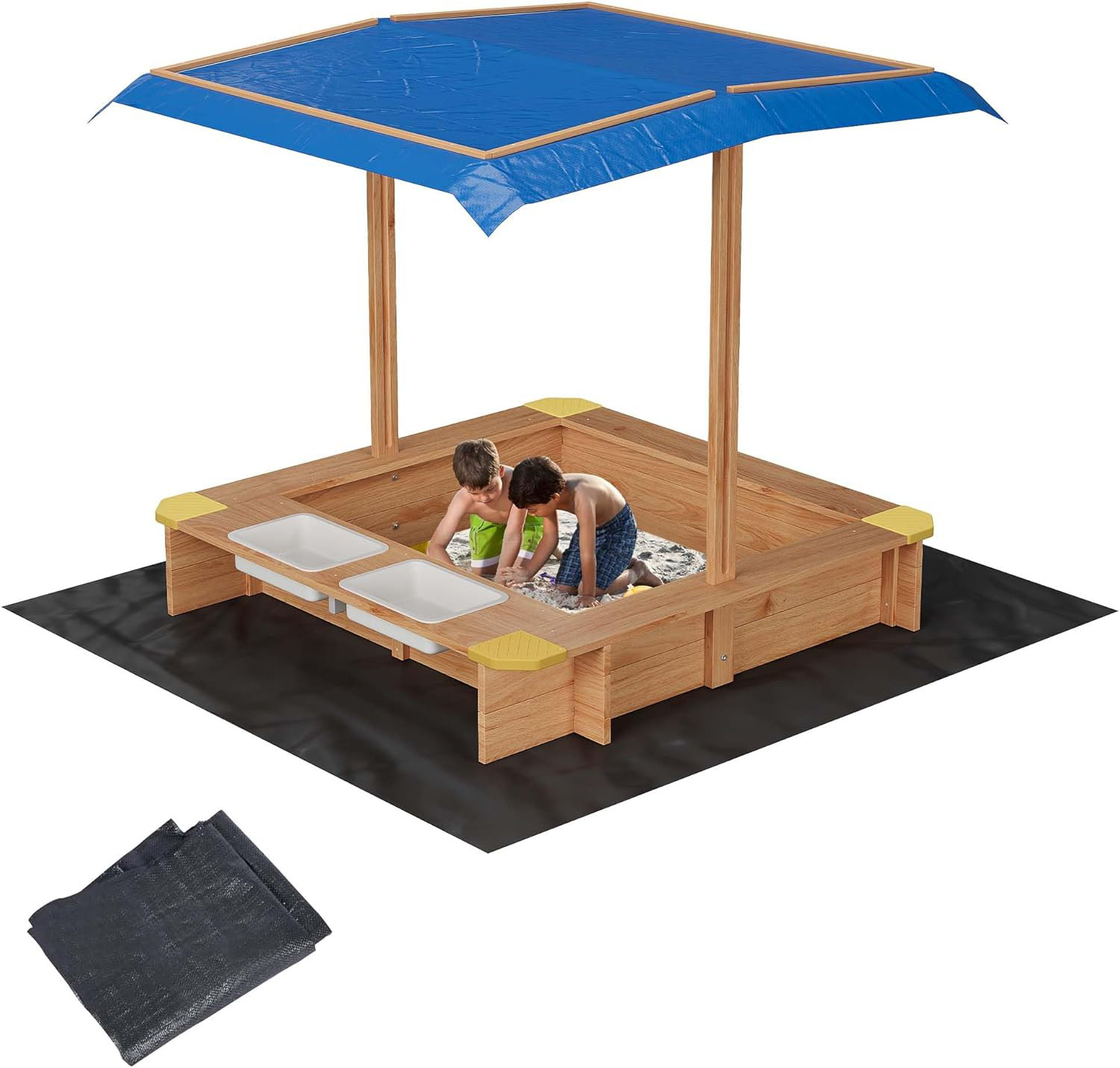 gaomon Wooden Sandbox With 2 Plastic Boxes, Outdoor Sand Box With ...