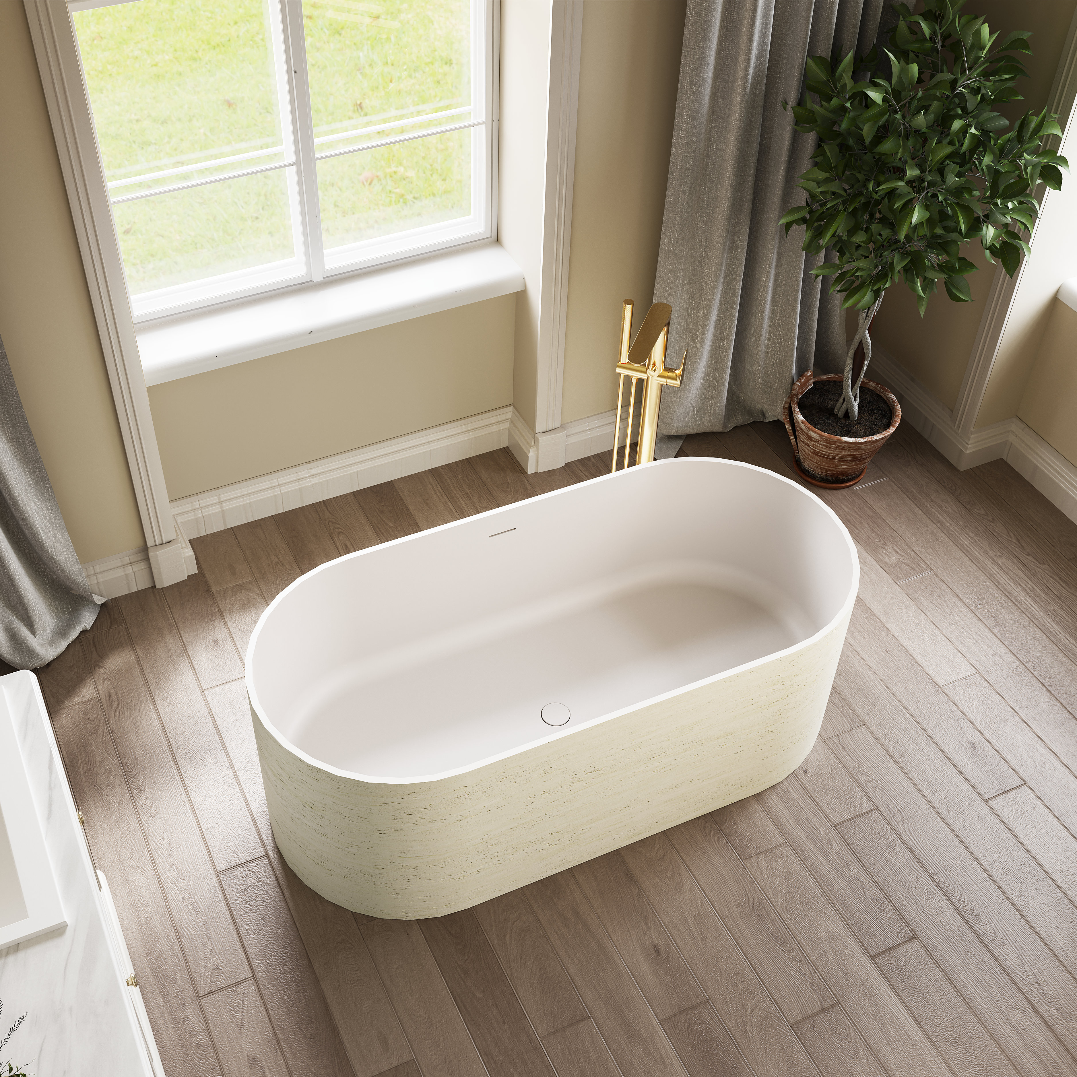 Craft Tech Haven 63" Solid-surface Freestanding Tub — Light Coffee ...