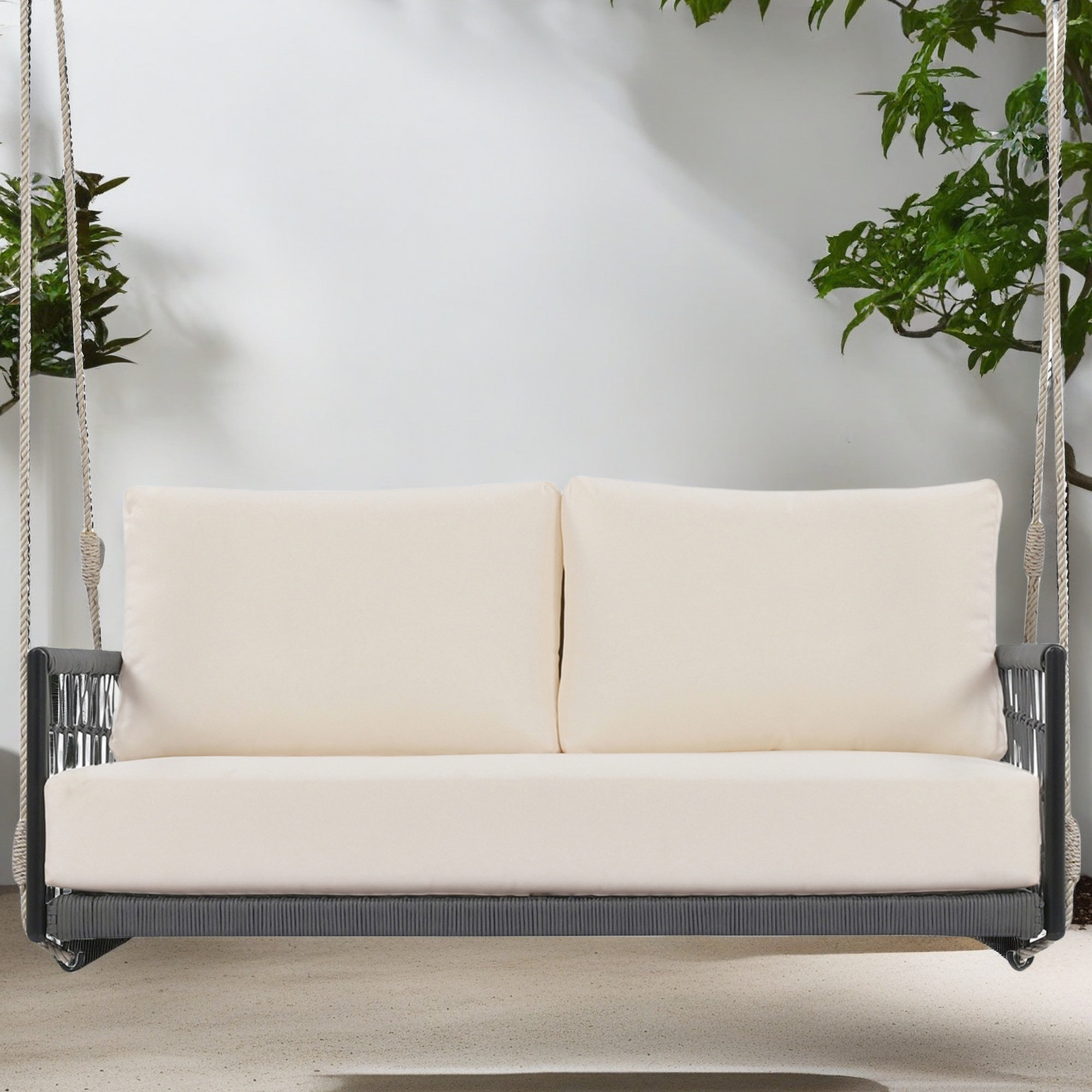 Latitude Run® 1-Piece Woven Rope Outdoor Swing Sofa With Soft Cushions Seating 2 For Patio ...