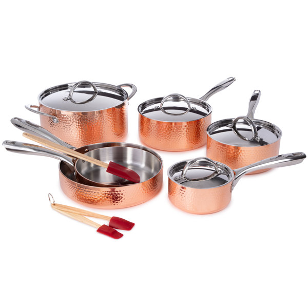 BergHOFF Vintage 13 Piece Hammered Copper Tri-Ply Stainless Steel ...