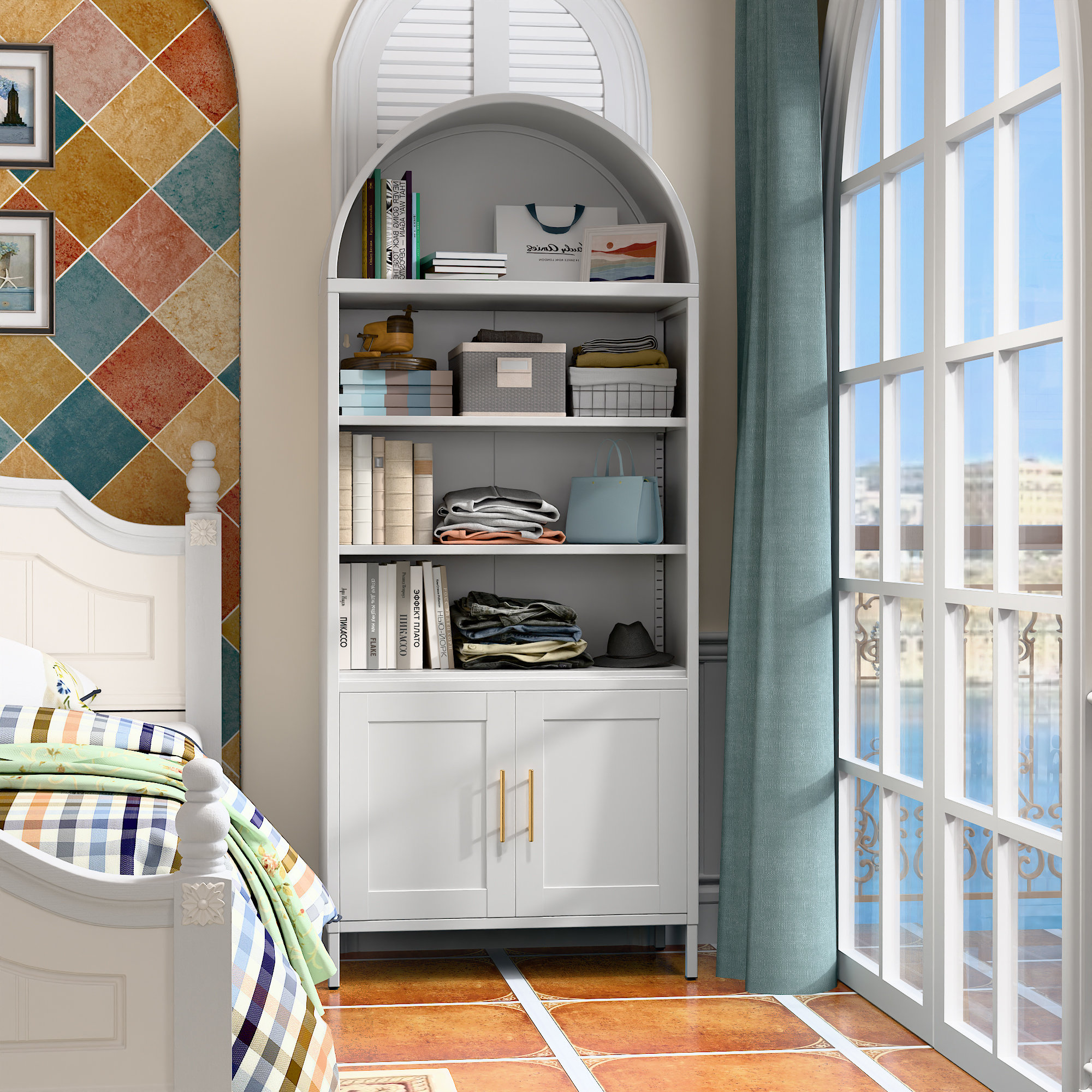 GangMei 30.7 In. W X 72.8 In. H X 15.4 In. D Arch Metal Freestanding Cabinet With Doors And ...