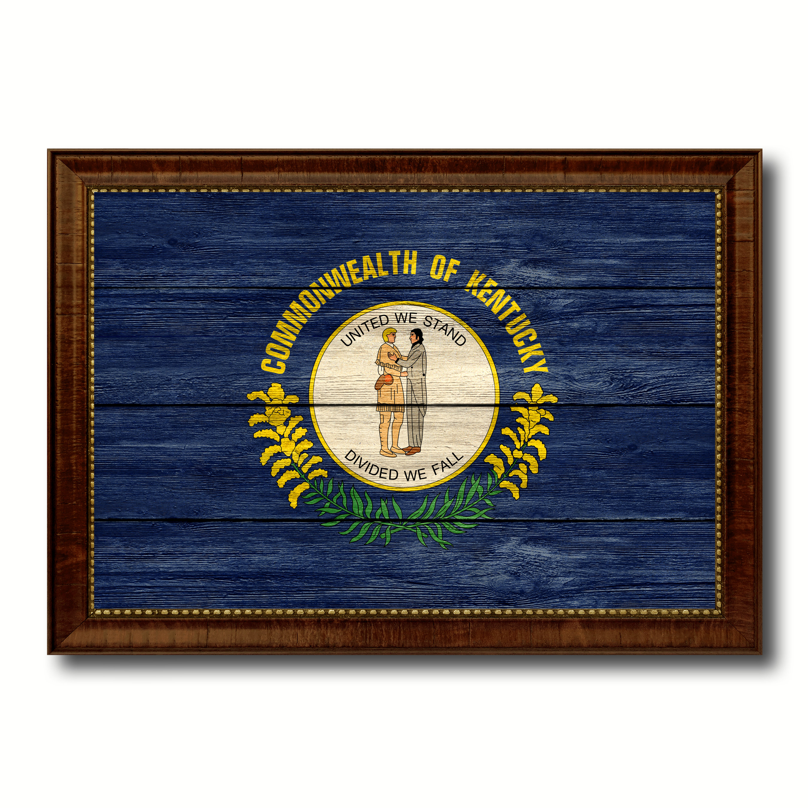 Gracie Oaks Kentucky State Textured Flag Print With Brown Gold Frame ...