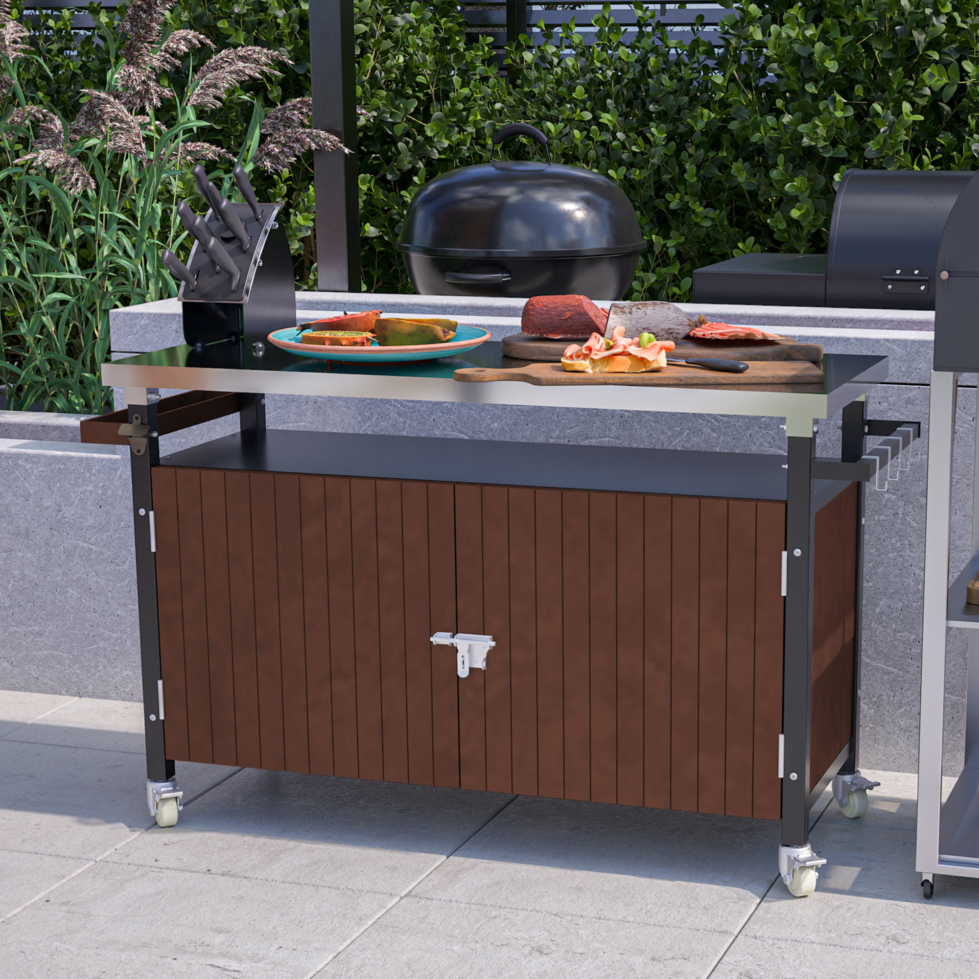 17 Stories Bar Cart Portable Outdoor Table Made of Durable Wood-look ...