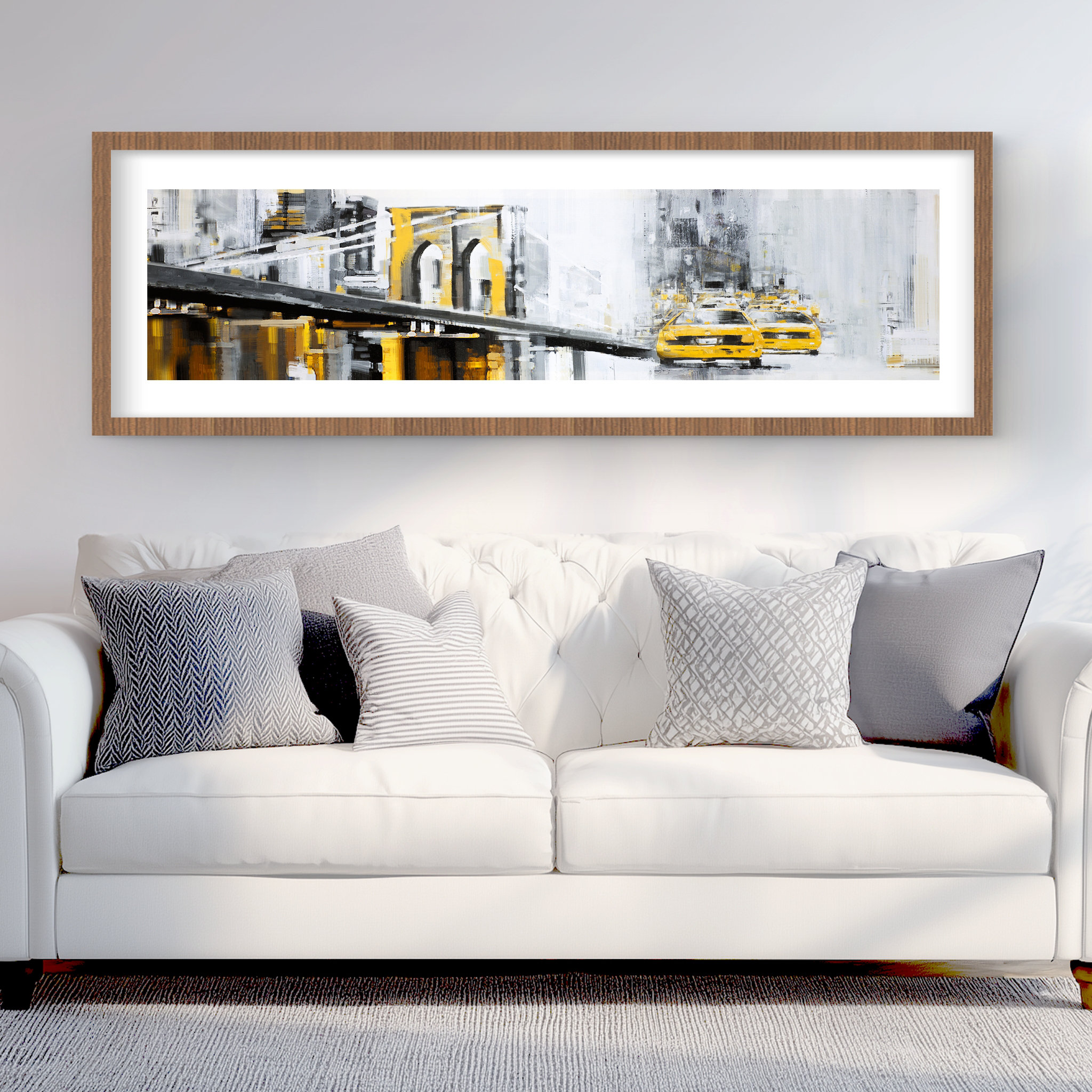Lark Manor™ Yellow Brooklyn Bridge with Taxis - Scenic Matted Print ...