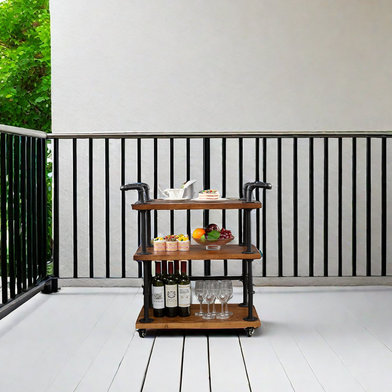 Williston Forge Industrial Bar Carts, 3 Tier Bar Cart For Home, Serving ...