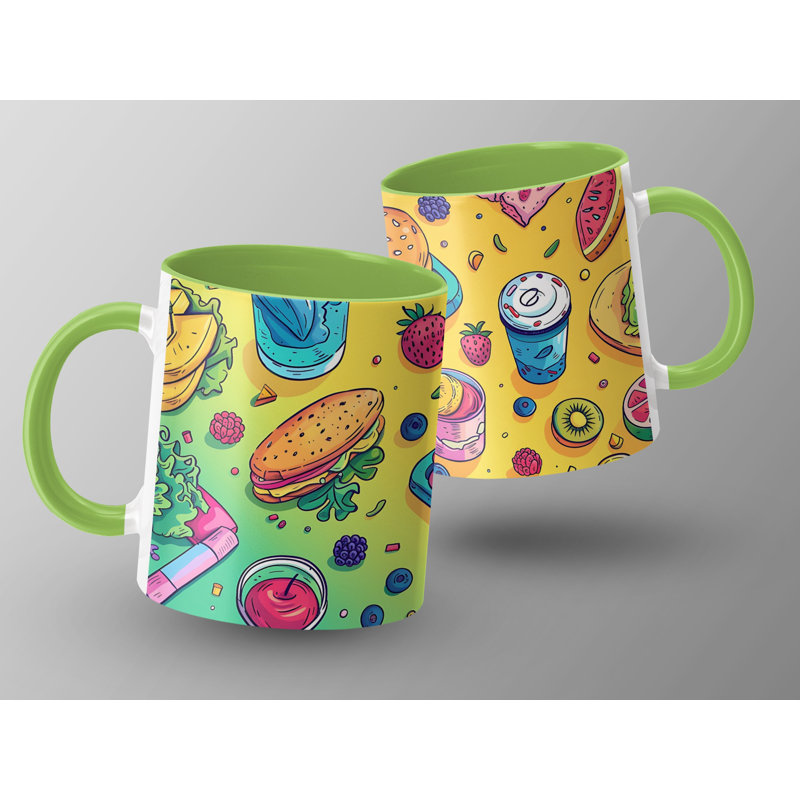 East Urban Home Set of 3 Kids Drawing Style 11oz Accent Mugs – White ...