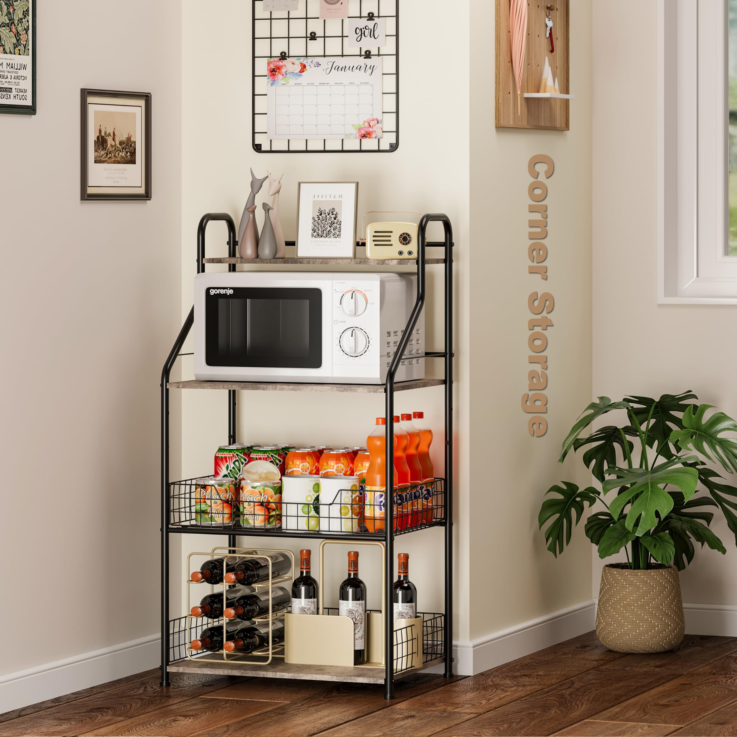 17 Stories Microwave Stand With Storage 4-Tier, Bakers Racks For ...