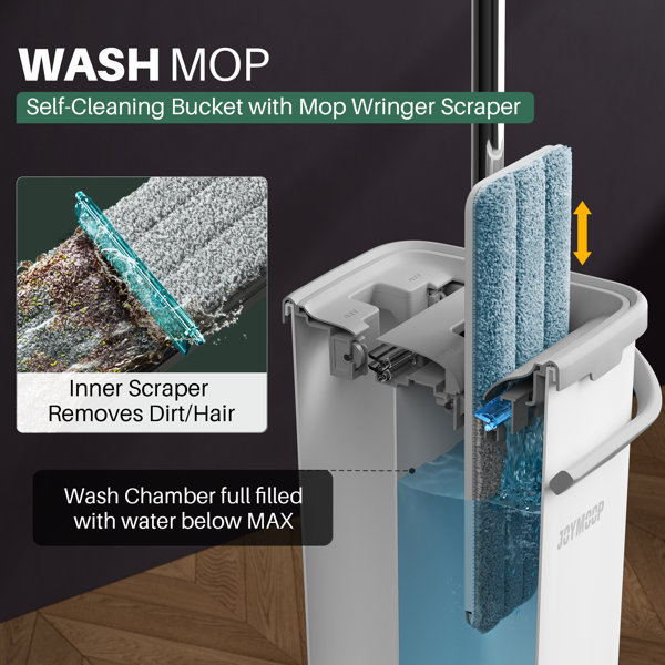 JOYMOOP Flat Squeeze Mop and Bucket Set, with 50" Mop Handle and 8 Grey ...