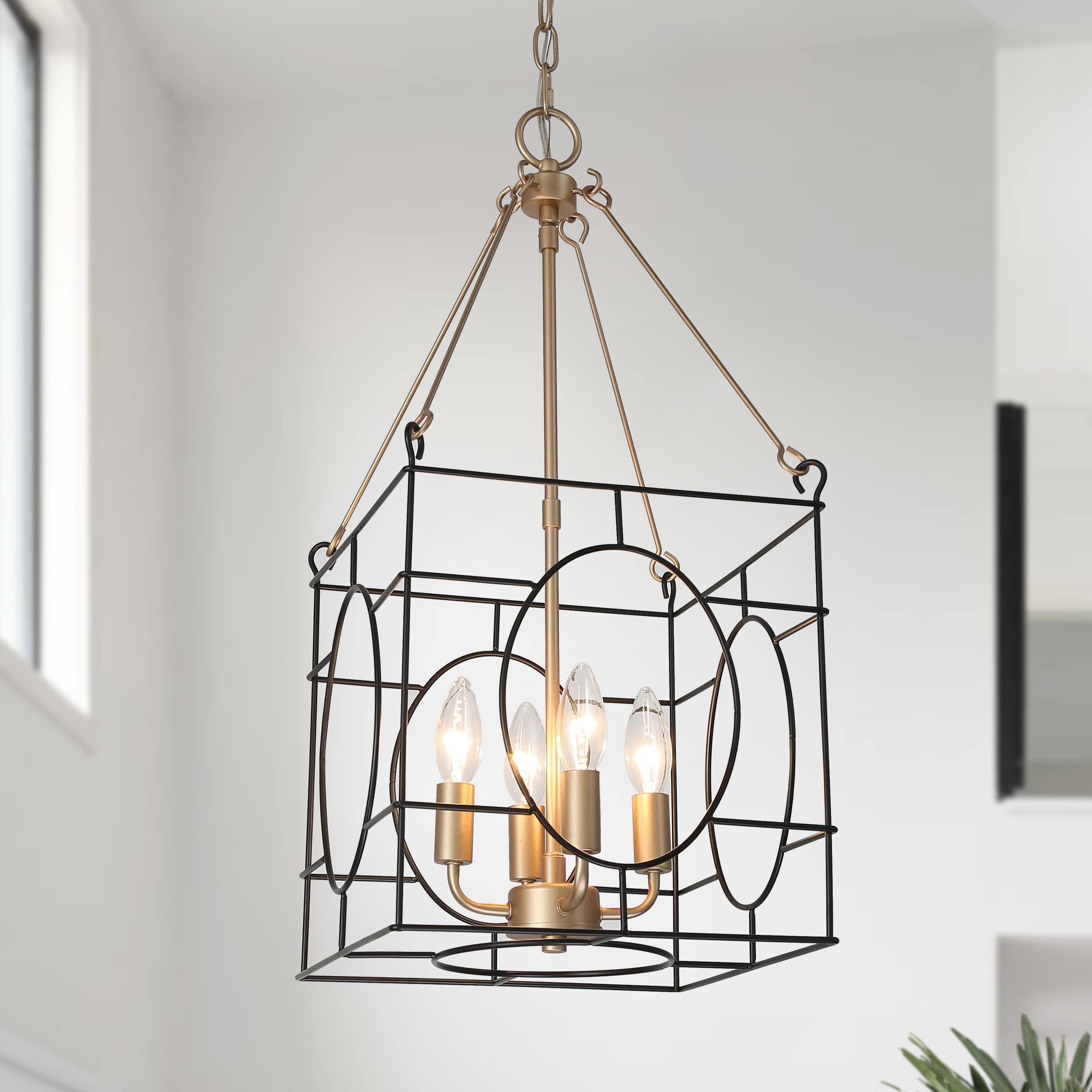 Everly Quinn 4-Light Lantern Style Chandelier with Wood Accents | Wayfair