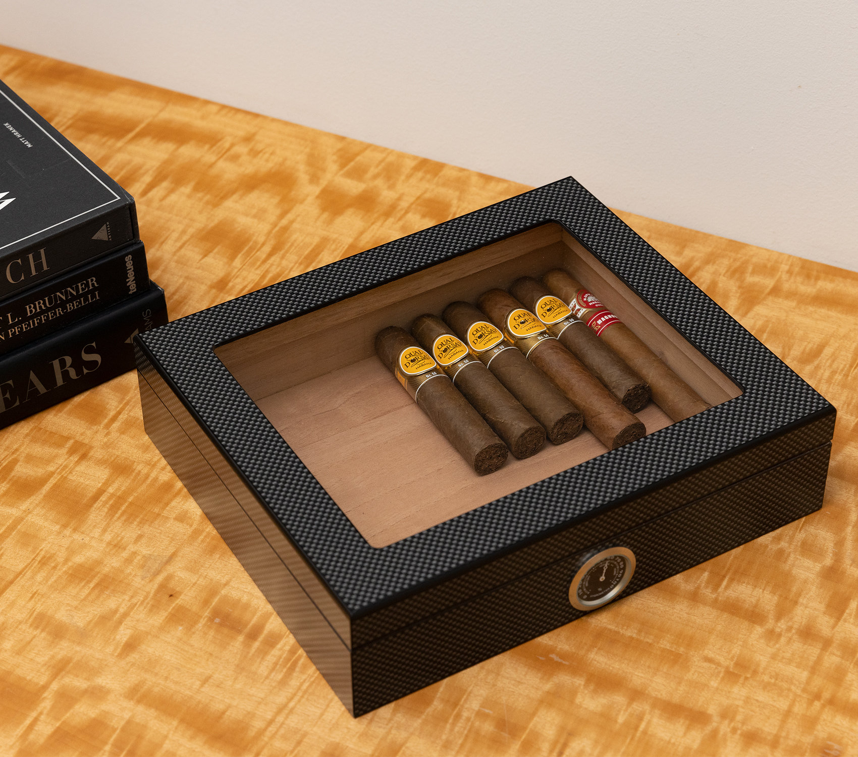 Latitude Run® Carbon Fiber Design Cigar Humidor, Cedar Lined Cigar ...