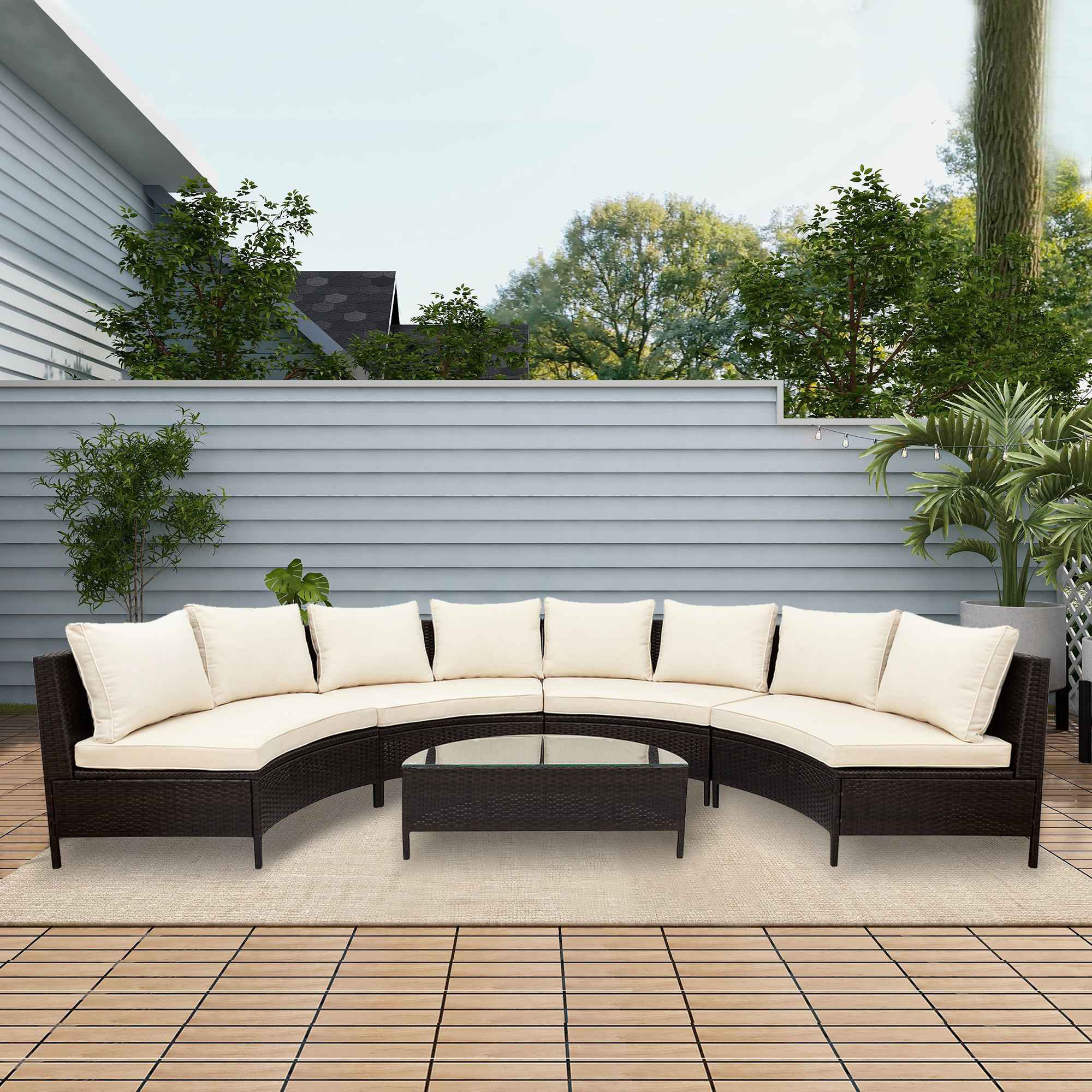 Latitude Run® 5-Piece Outdoor Rattan Curved Sectional Furniture Set ...