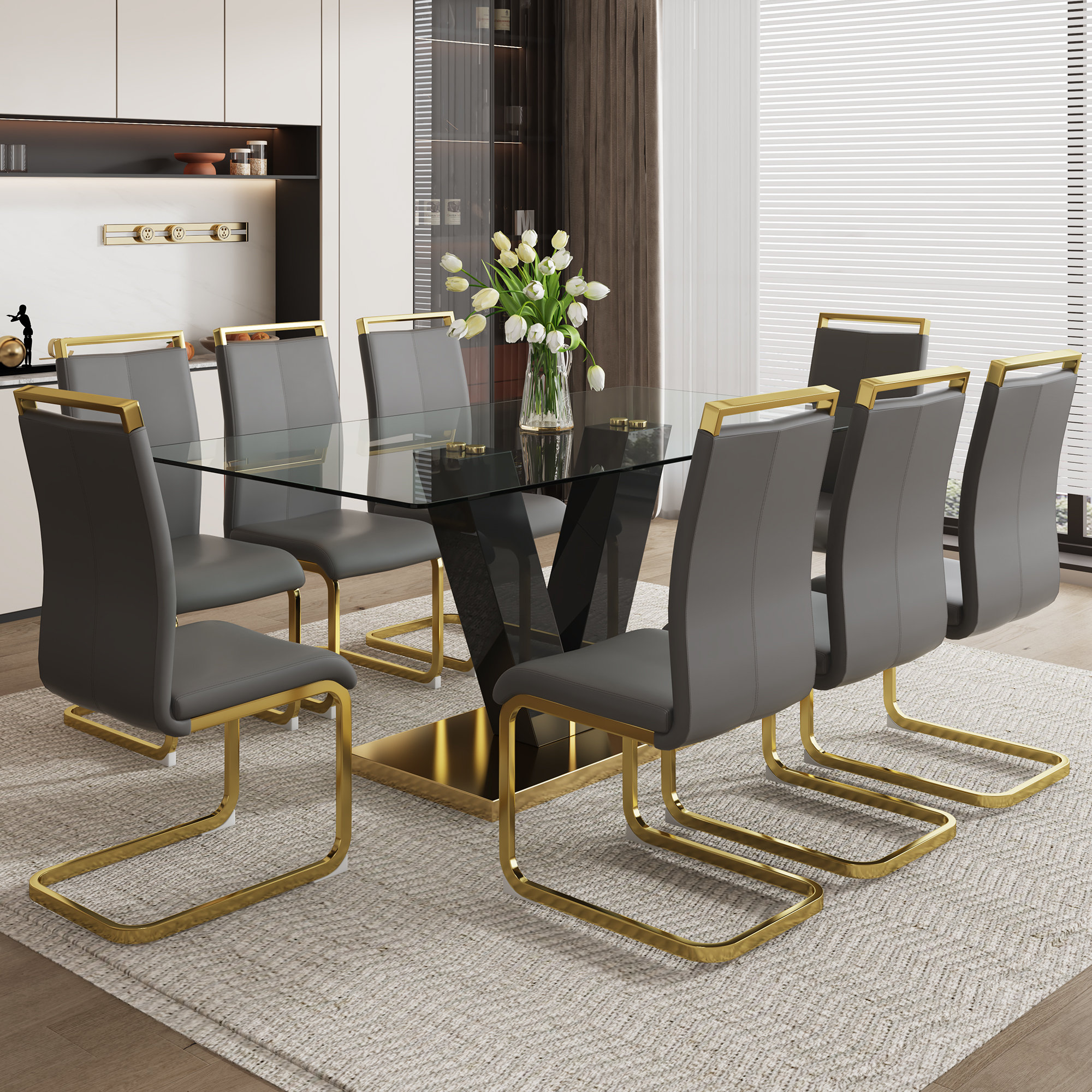 Everly Quinn Subtle Luxury Dining Set: 71"x35.4" Clear Tempered Glass ...