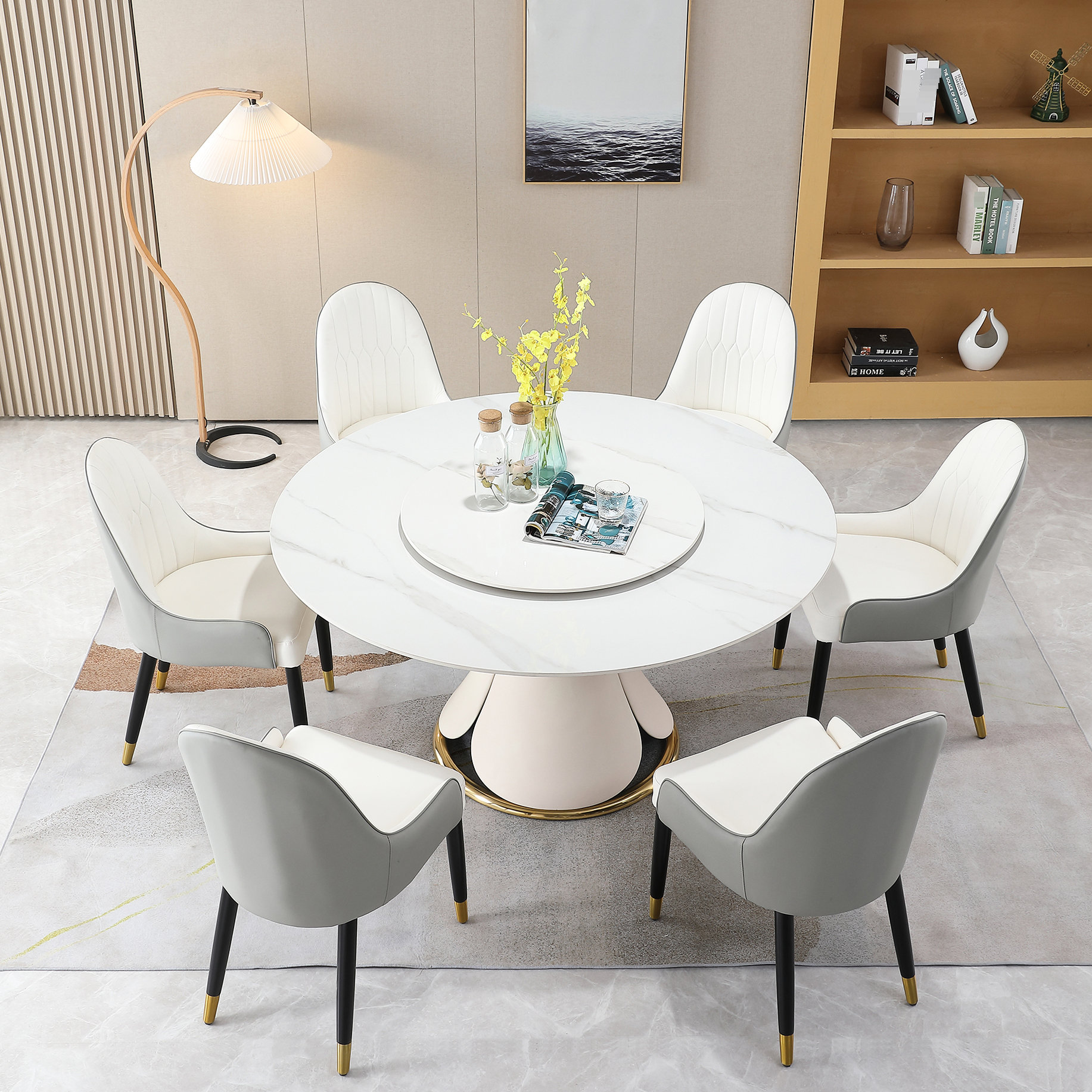 Everly Quinn 8 Dining Table , Sintered Stone With Removable Turntable ...