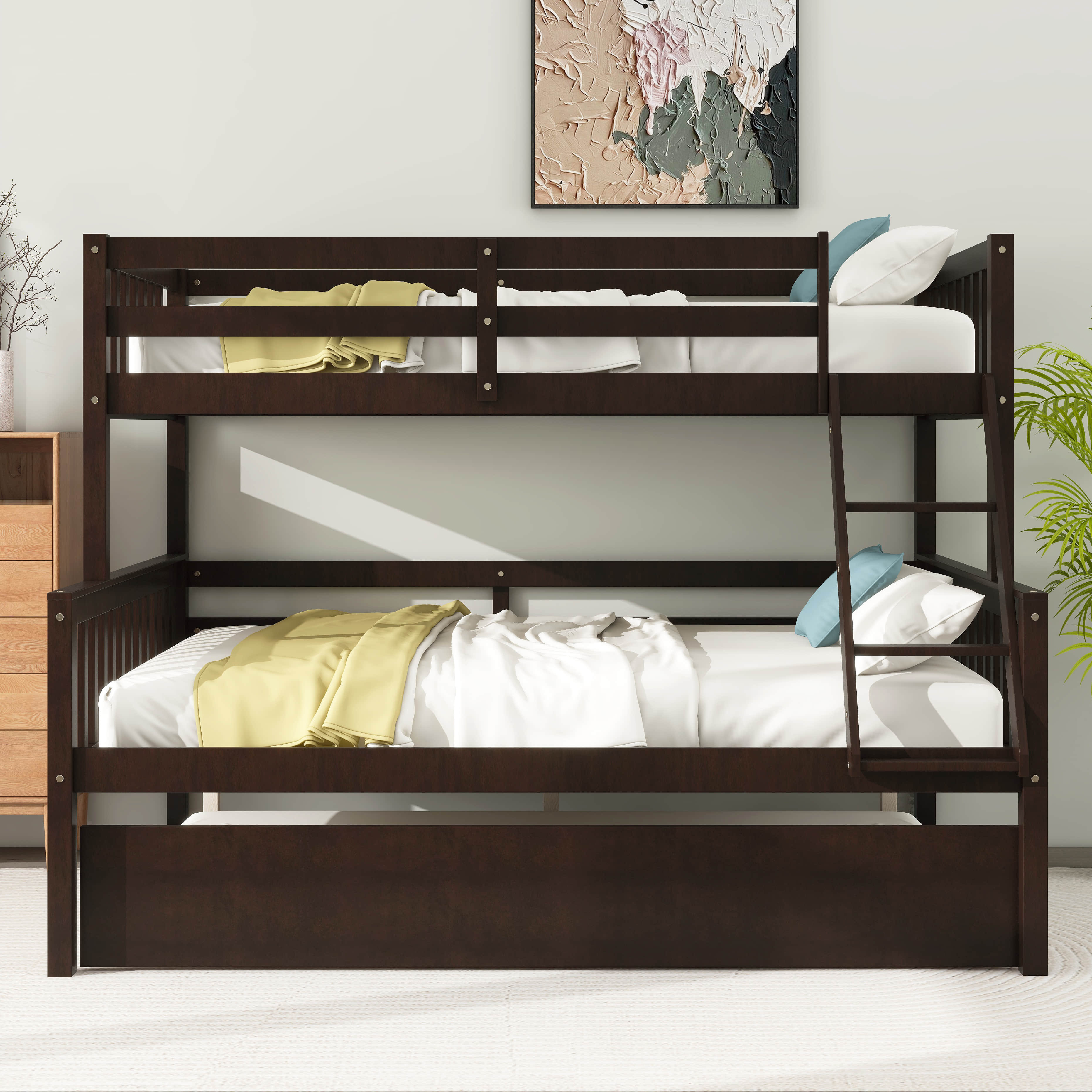 Harriet Bee Twin Over Full Rubber Wood Bunk Bed With Trundle ...
