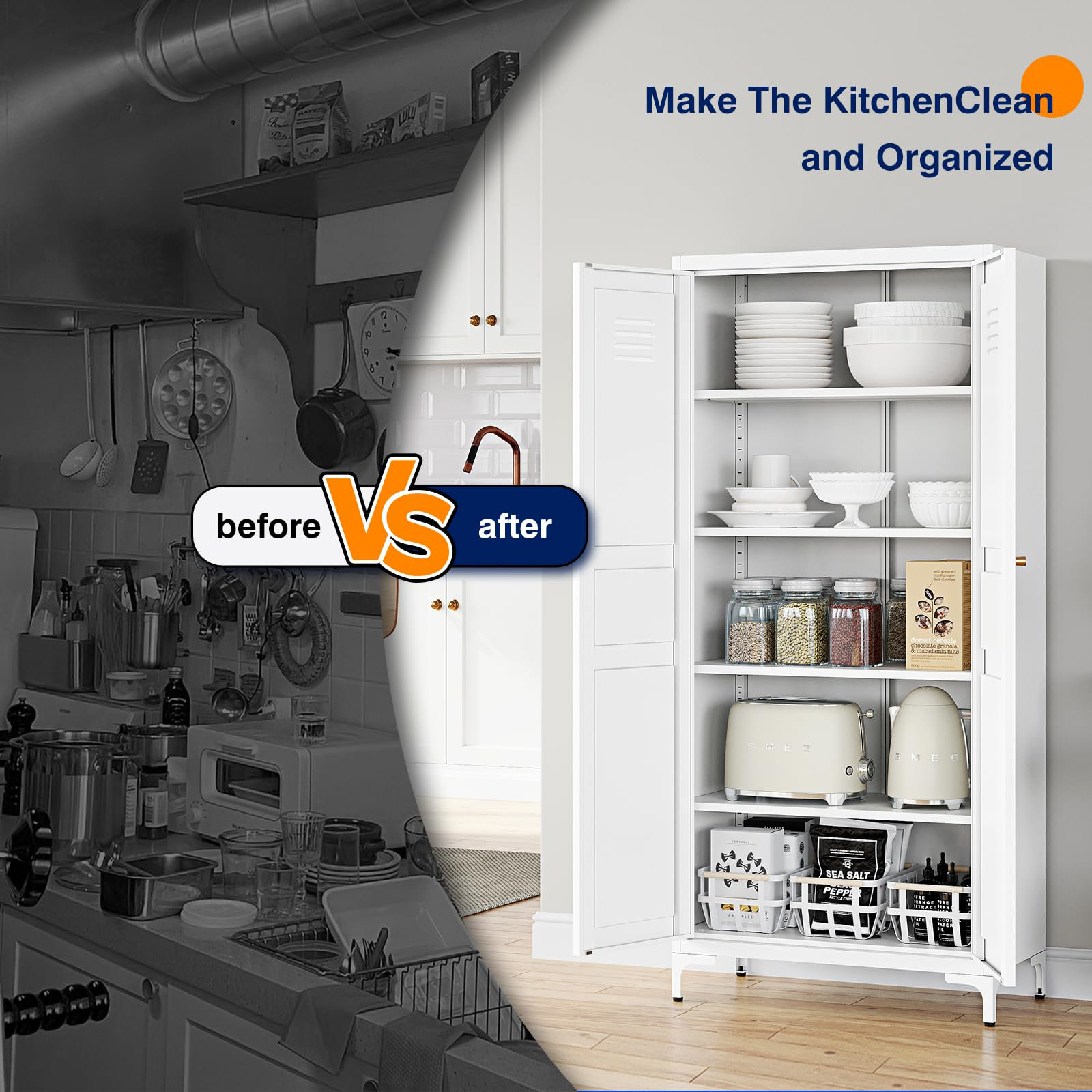 Rebrilliant Metal Storage Cabinet With 2 Doors And 4 Adjustable Shelves ...