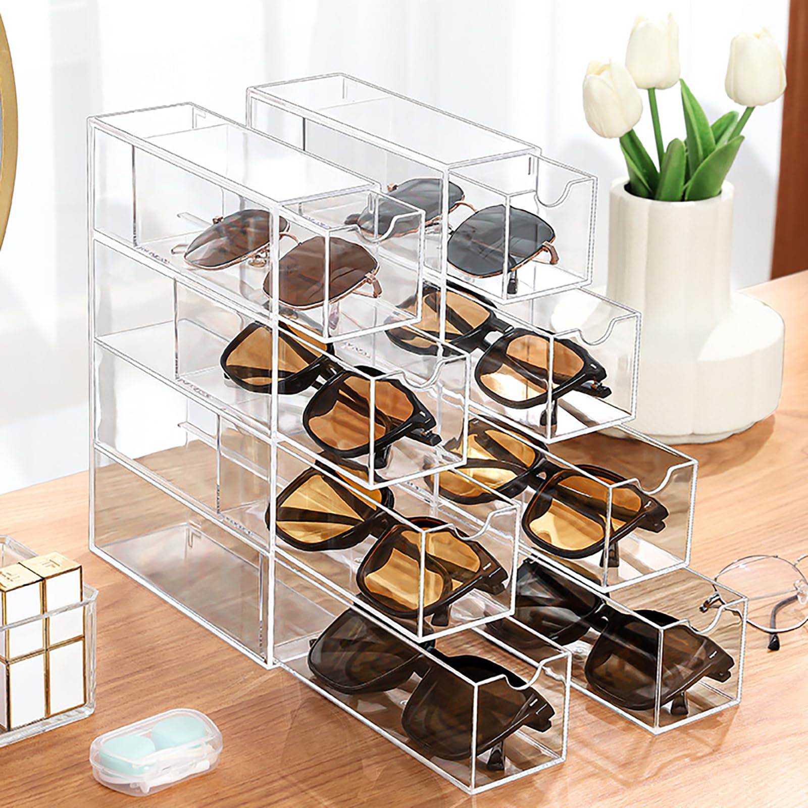 Rebrilliant 2 Pack Sunglass Storage Box Acrylic With 4 Drawers, Clear ...