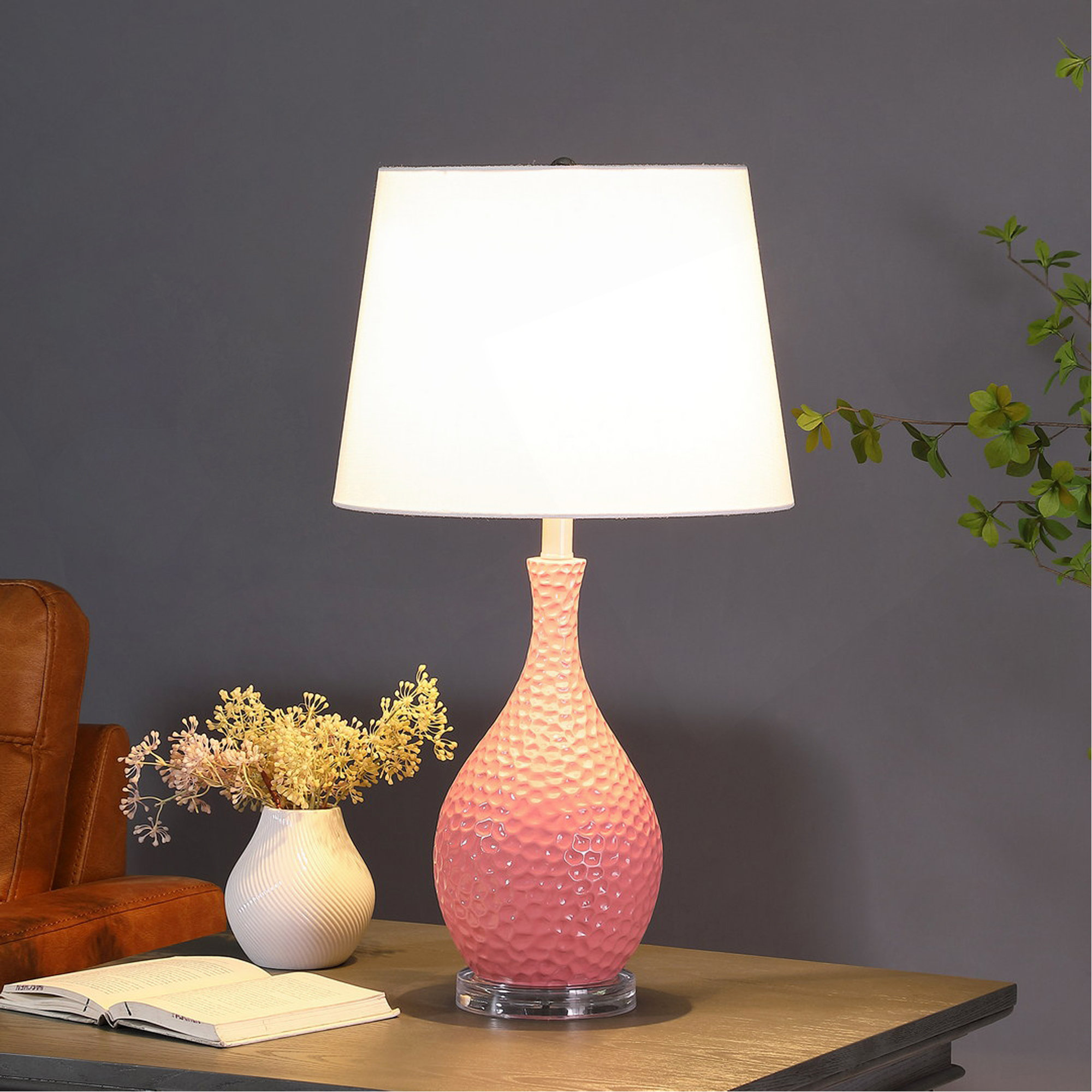 George Oliver 28" Pink Telli Pebble Mid-Century Resin Table Lamp | Wayfair