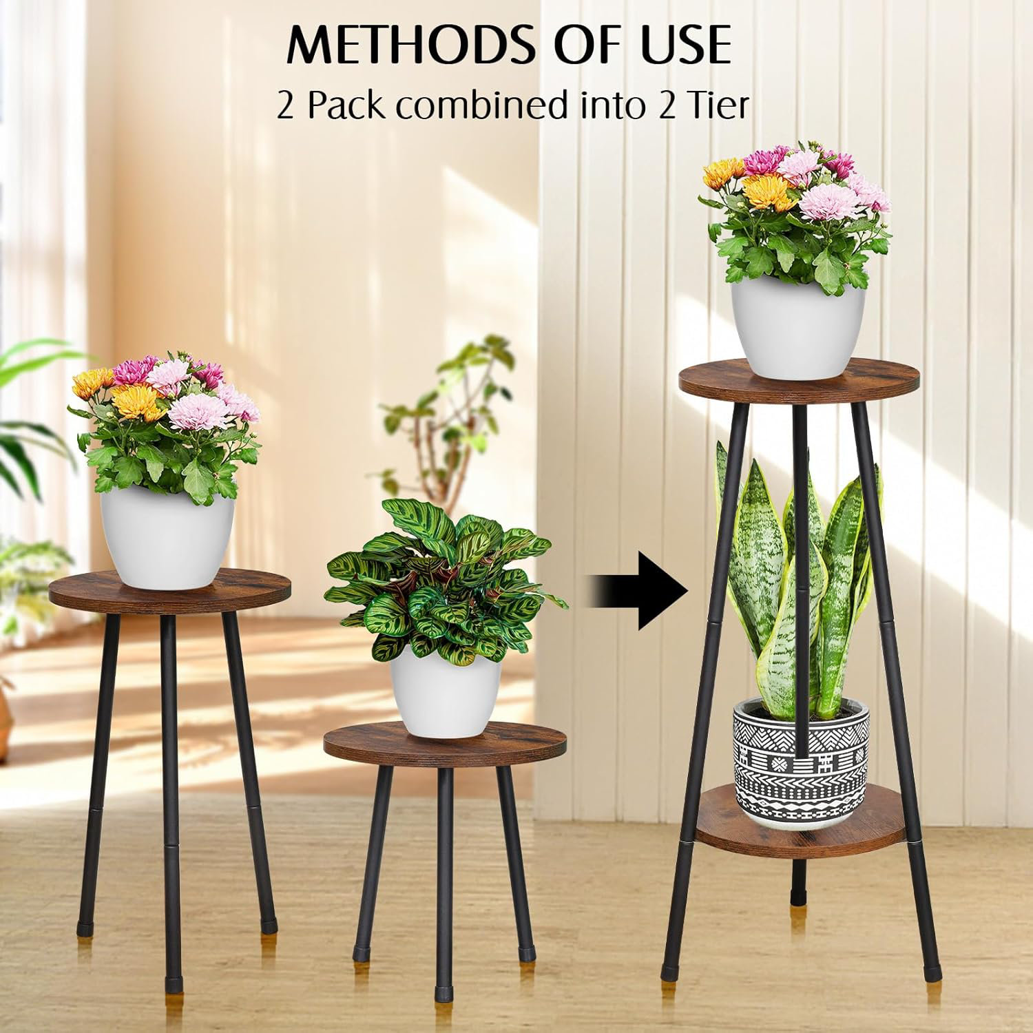 17 Stories 2 Pack Indoor Plant Stand, Mid-Century Wooden Style Plant ...