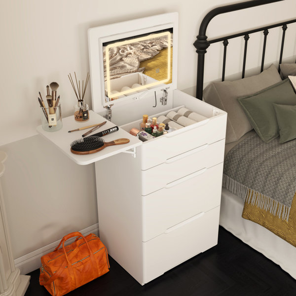 Ebern Designs 3 In 1 Vanity Desk With Flip Top Mirror And Foldable ...
