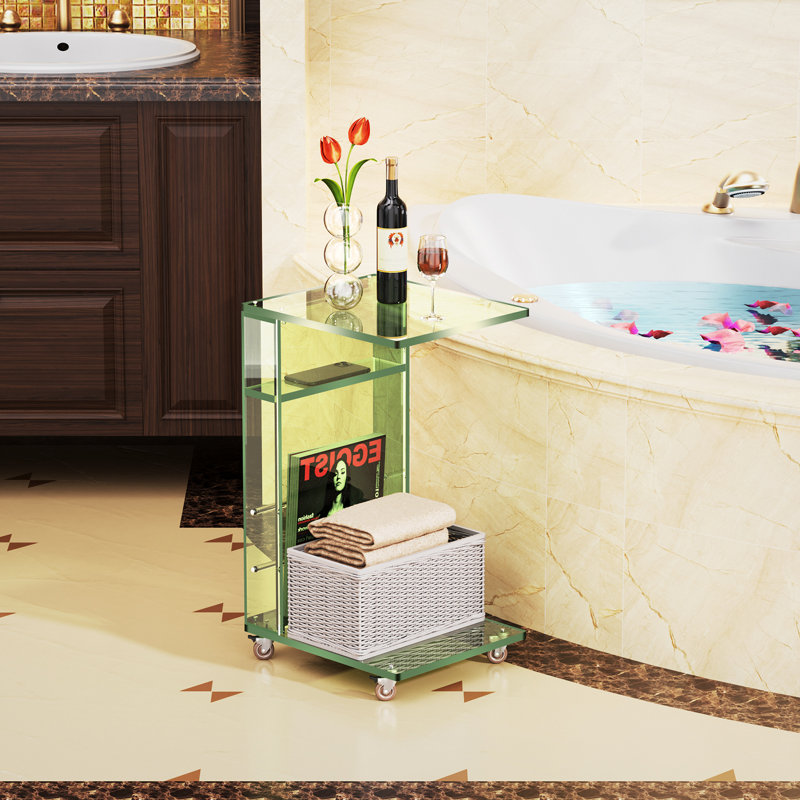 Ivy Bronx Kabron Acrylic Side Table on Lockable Wheels, C Shaped End ...