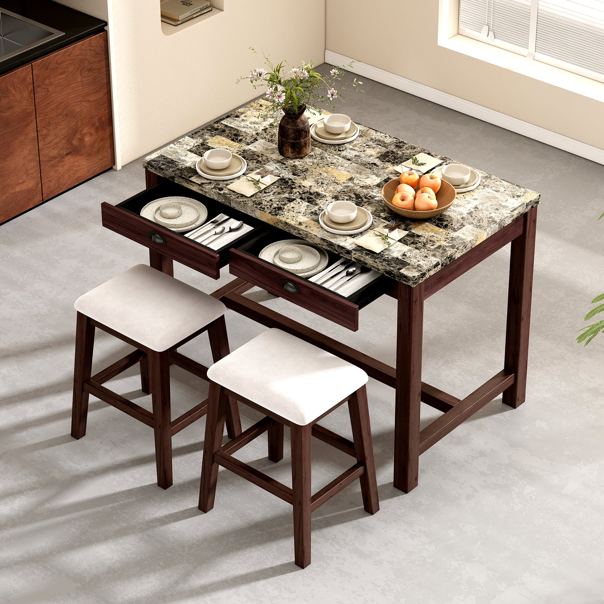 Ophelia & Co. 3-Piece Dining Table Set For 2, Counter Height Kitchen ...