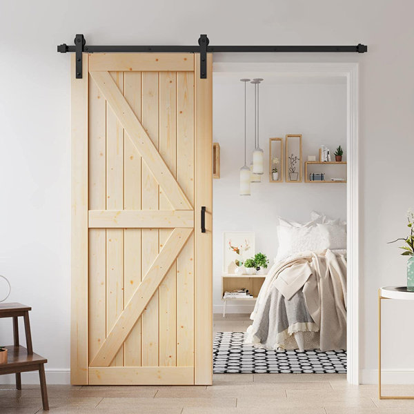 jonswell Panelled Wood Sliding Barn Door with Installation Hardware Kit ...