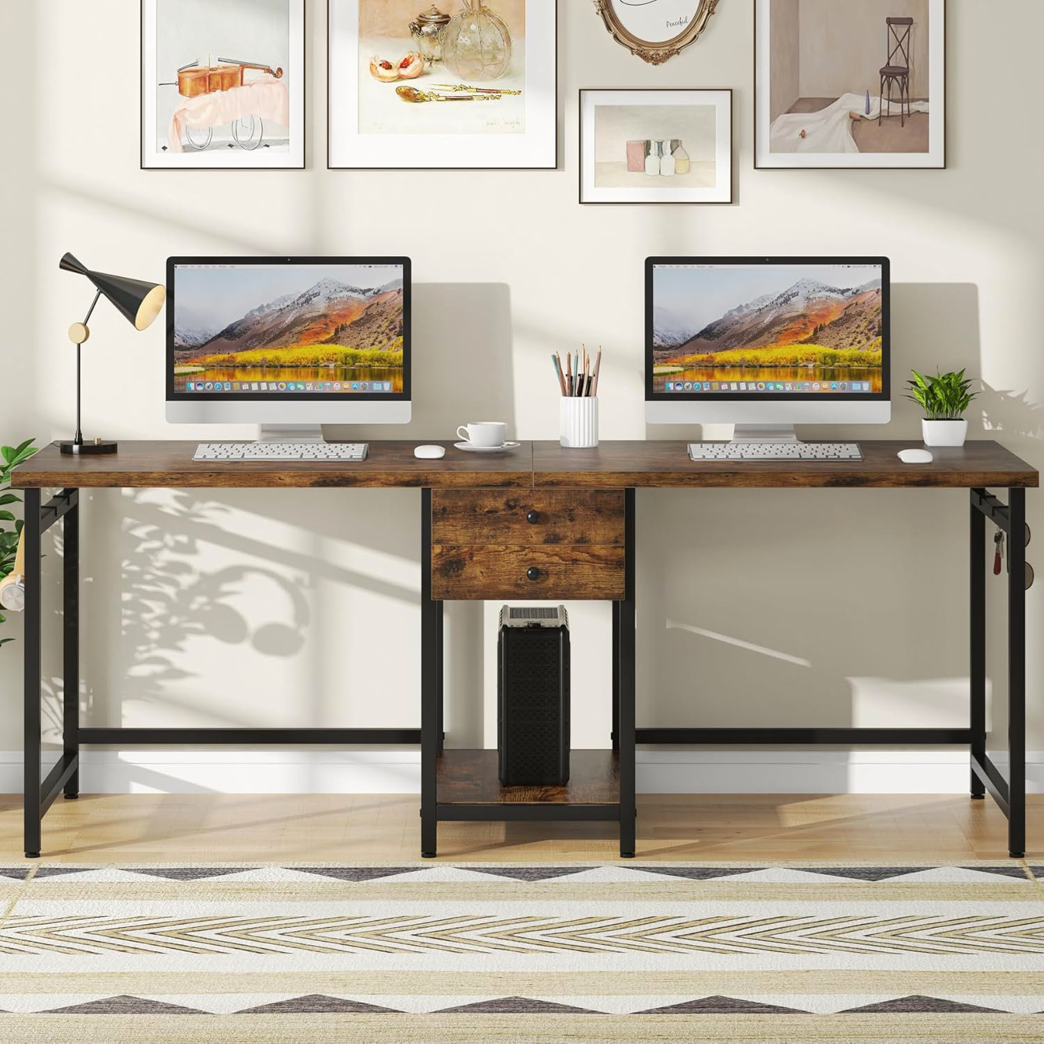 17 Stories 79-Inch Two Person Computer Desk with Drawers and Storage ...